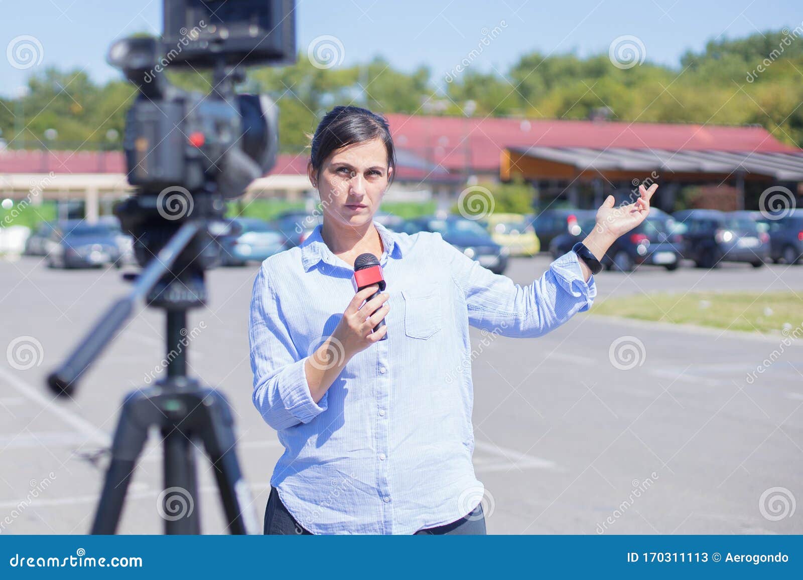 Portrait of a Woman Reporter Stock Image - Image of live, microphone ...