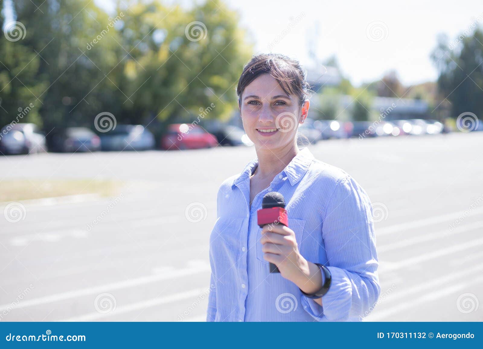 Portrait of a Woman Reporter Stock Photo - Image of presenter, green ...