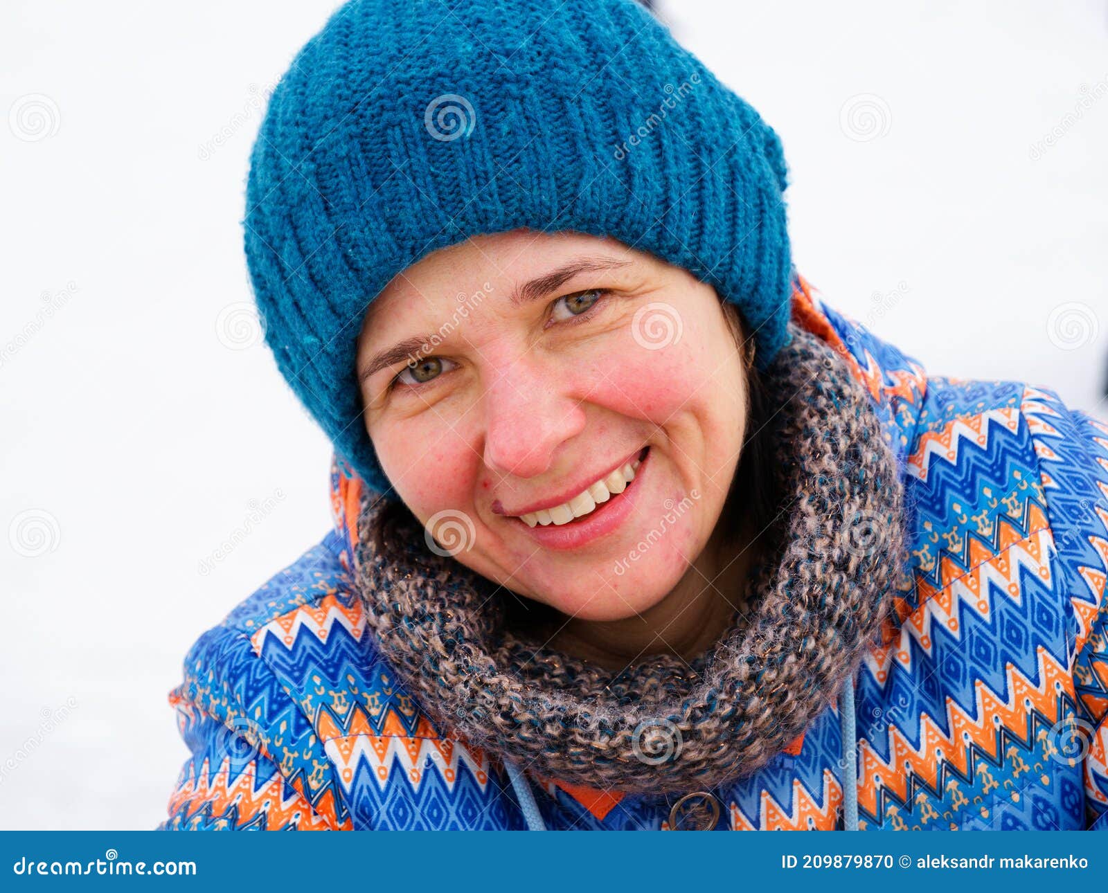 Portrait of a Woman with Ruddy Cheeks in the Cold Stock Photo - Image ...