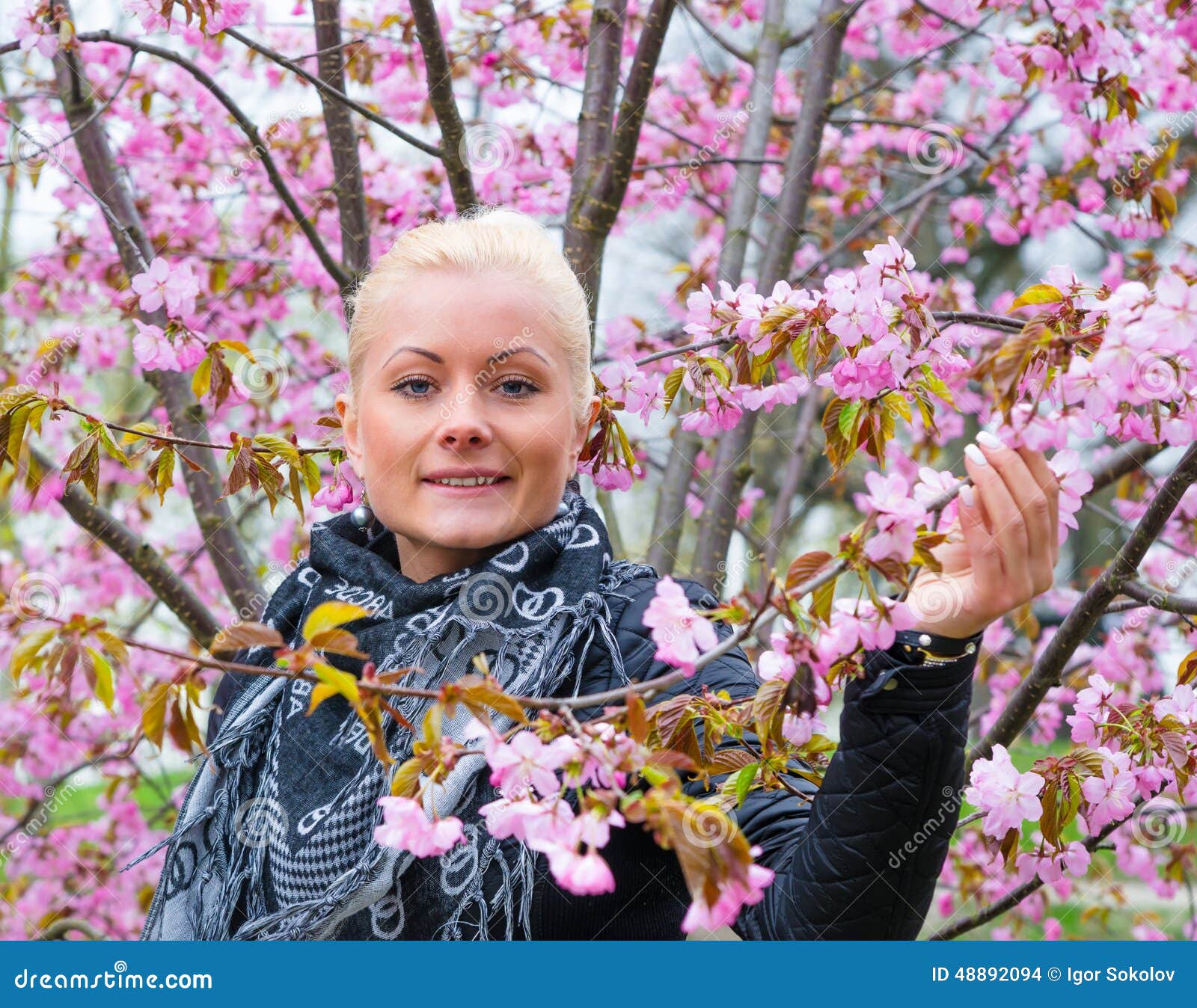 Portrait of a Woman with Sakura Stock Photo - Image of blossom, hair ...