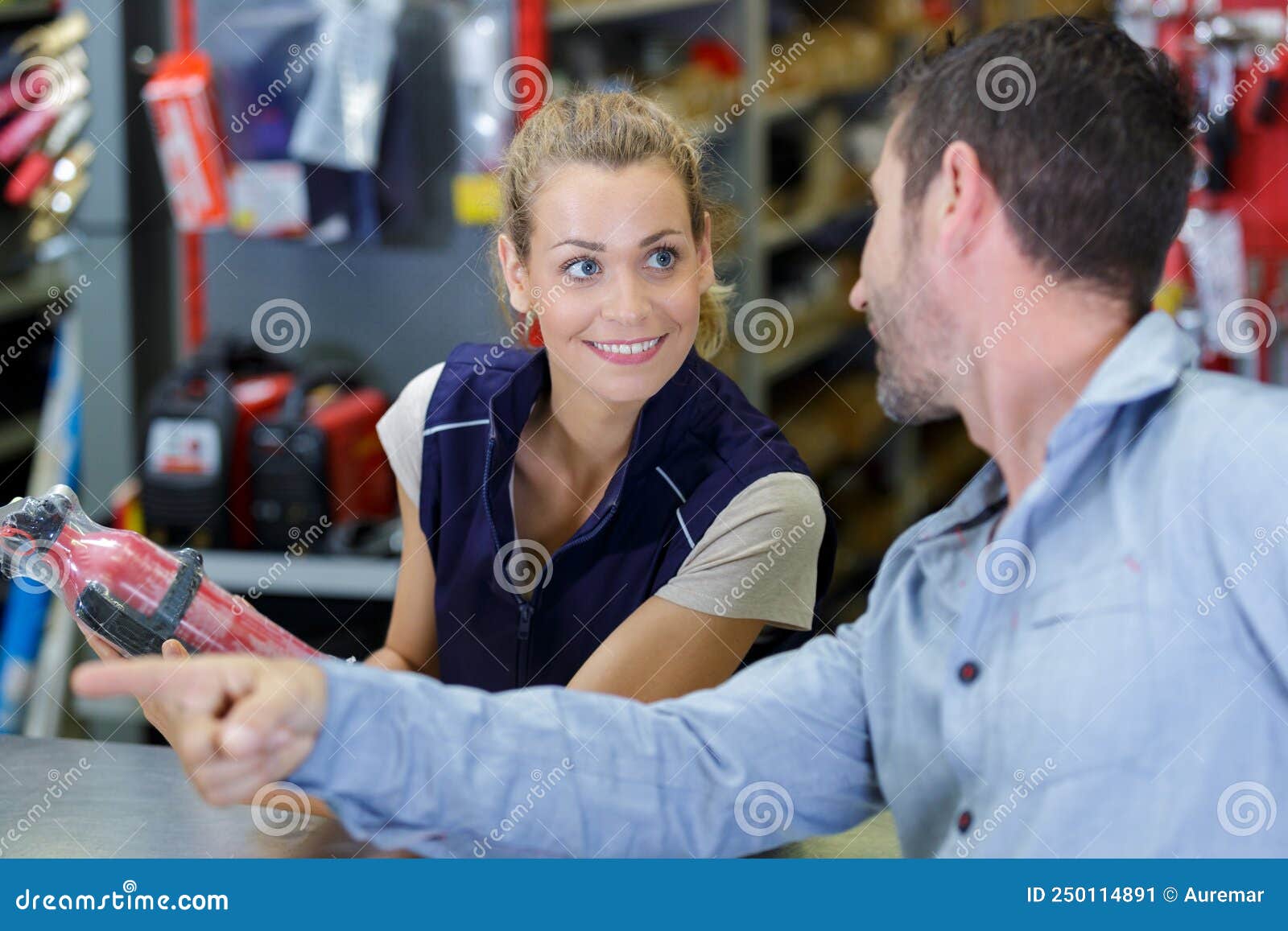 Portrait Woman Selling Fire Extinguisher Stock Image - Image of object ...