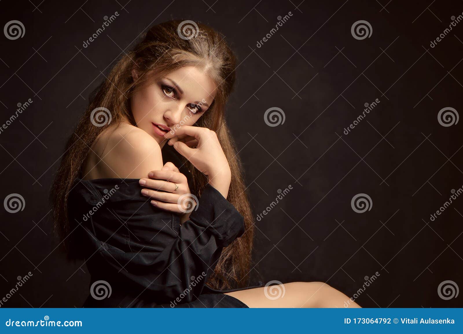 Portrait of a Woman with a Sensitive Look Stock Photo - Image of brown ...