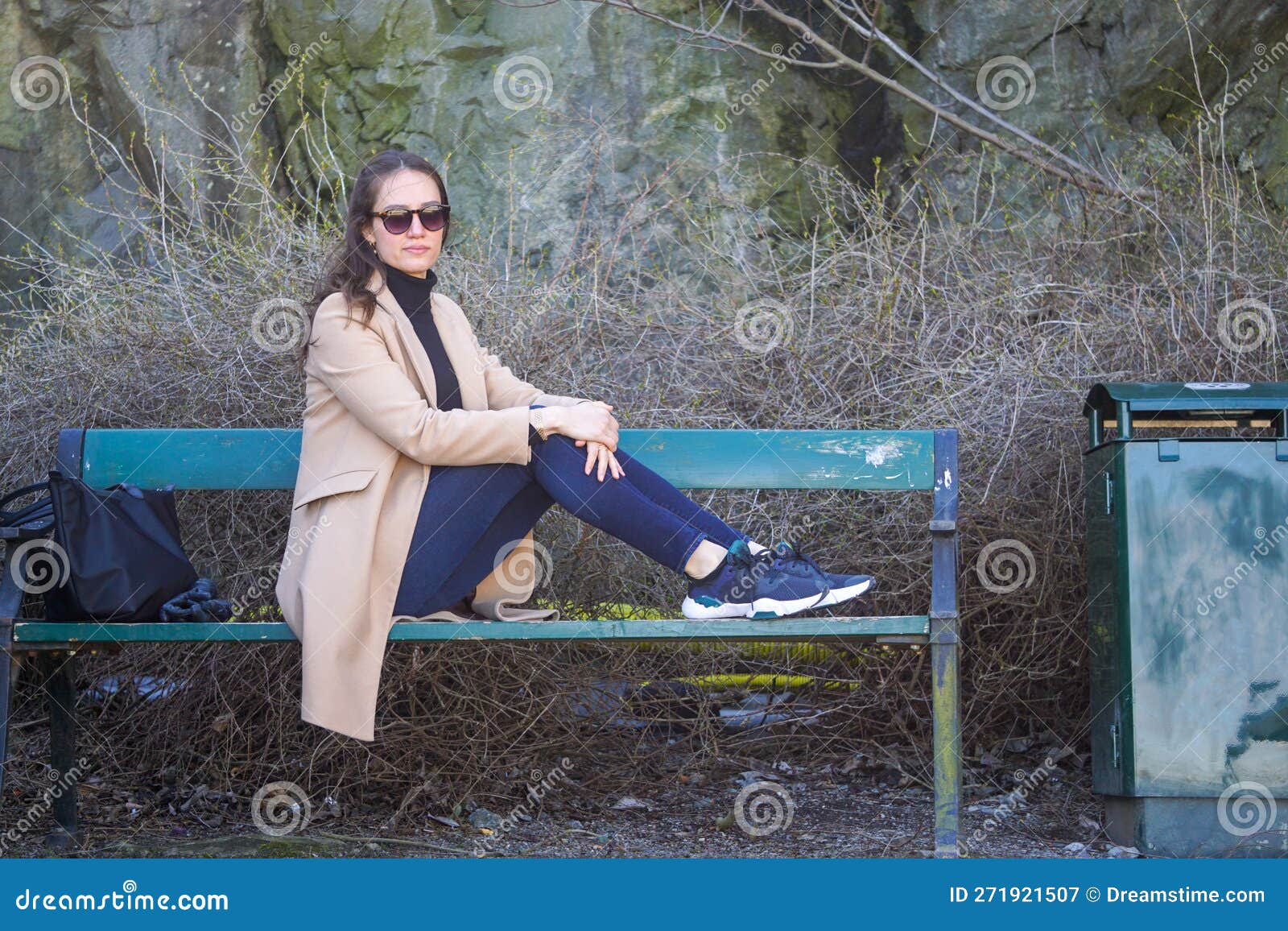 Portrait of a Woman Sitting on Bench Stock Image - Image of outdoor ...