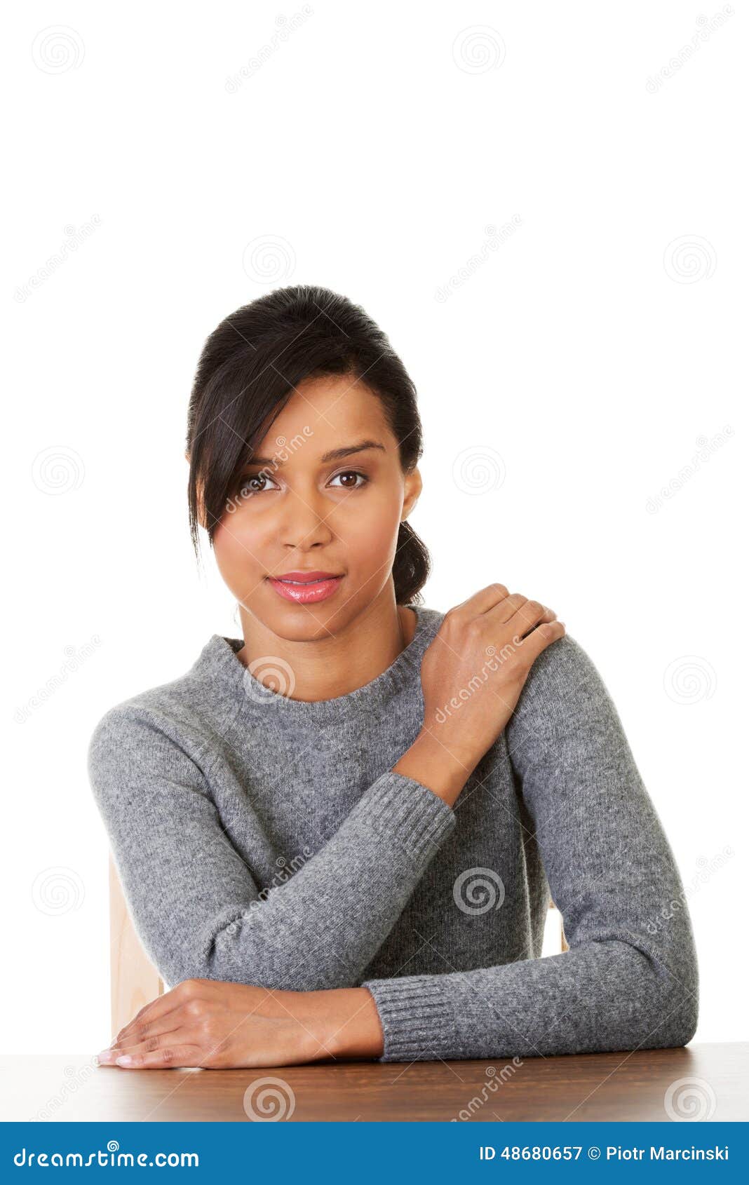 Portrait of a Woman Sitting at the Desk Stock Image - Image of lady ...