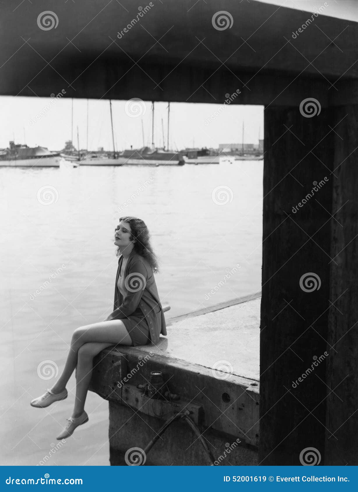 Portrait of Woman Sitting on Dock Stock Image - Image of enjoying ...