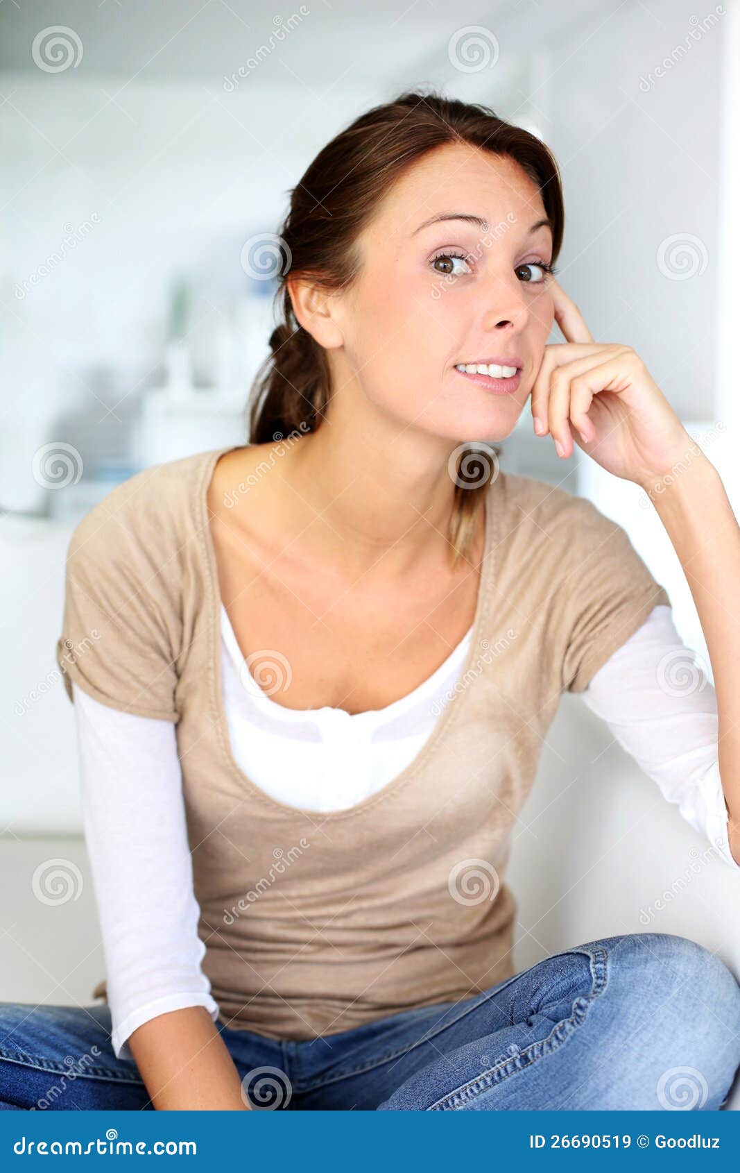 Portrait of Woman Sitting on Sofa Stock Image - Image of 2530, cute ...