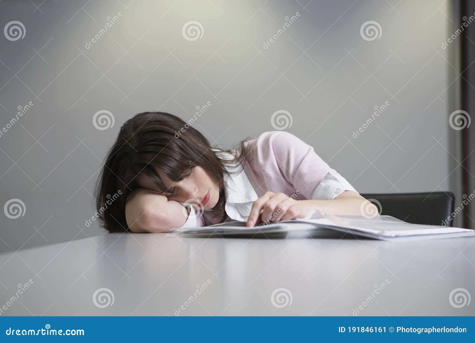Portrait of Woman Sleeping at Desk Stock Image - Image of female, adult ...