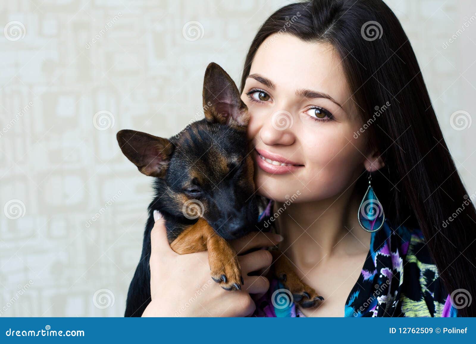 Portrait of Woman with Small Dog Stock Image - Image of girl, portrait ...