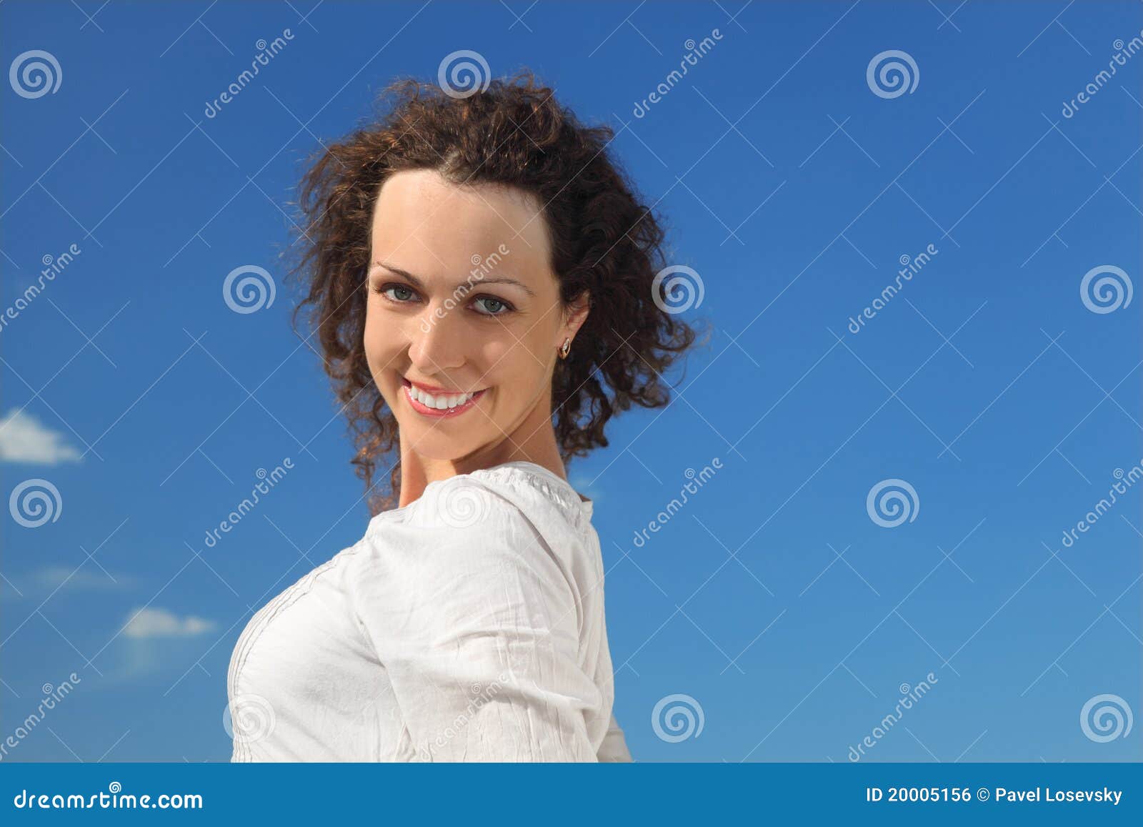 Portrait of Woman Smiling, Blue Sky Stock Photo - Image of summer ...
