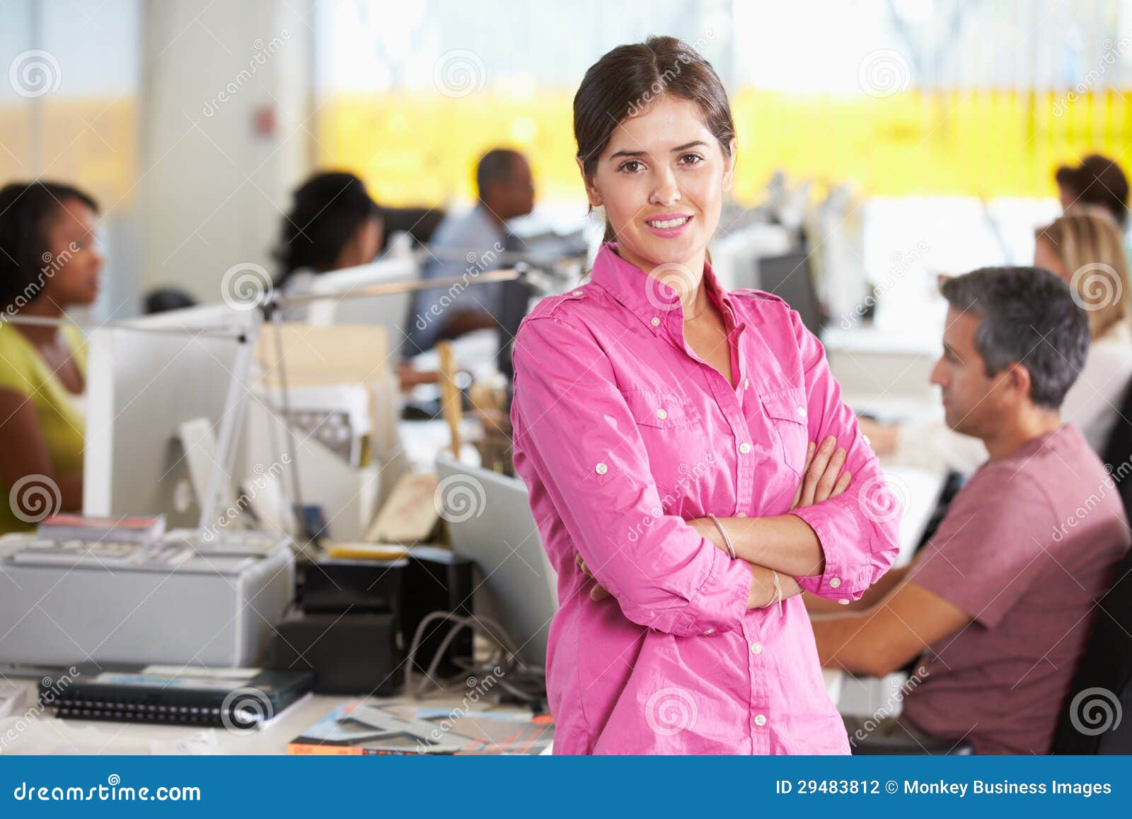 Portrait of Woman Standing in Busy Creative Office Stock Photo - Image ...