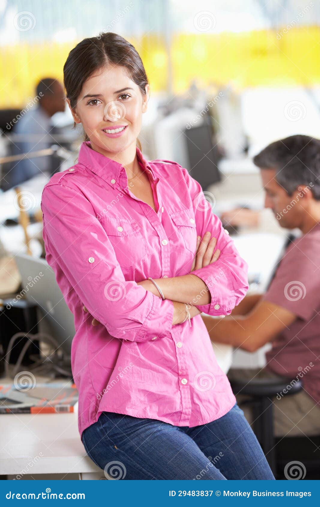 Portrait of Woman Standing in Busy Creative Office Stock Image - Image ...