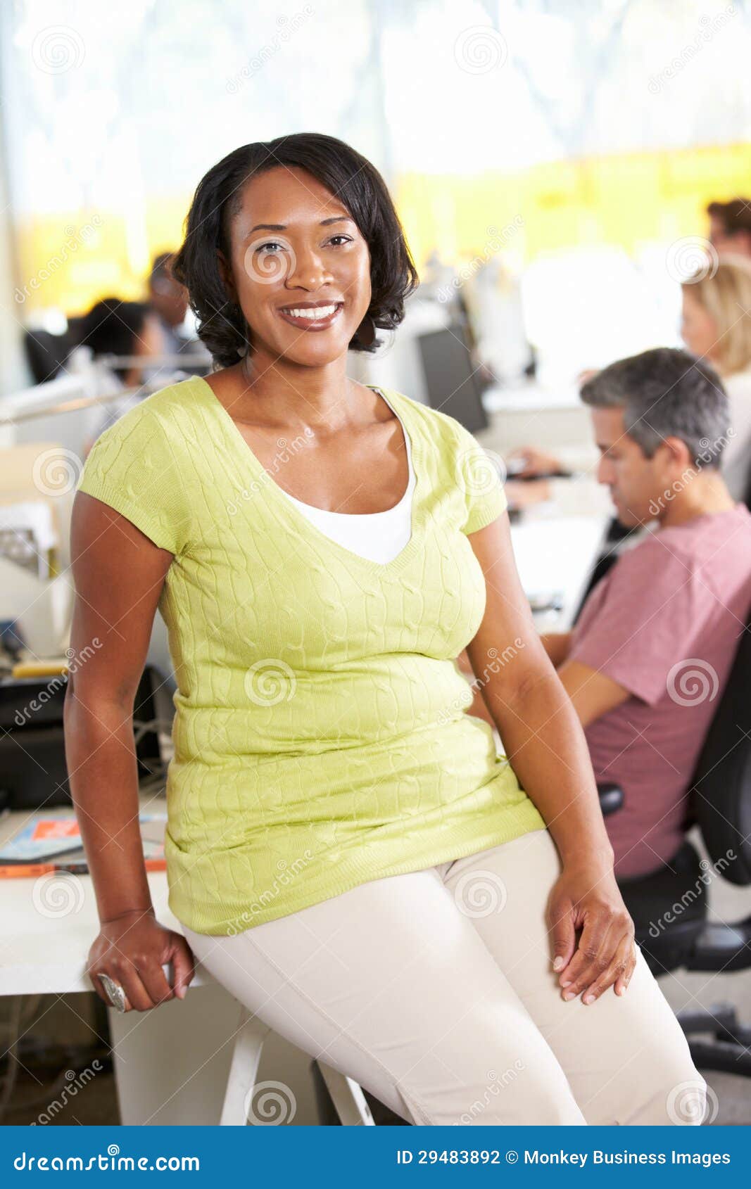 Portrait of Woman Standing in Busy Creative Office Stock Photo - Image ...