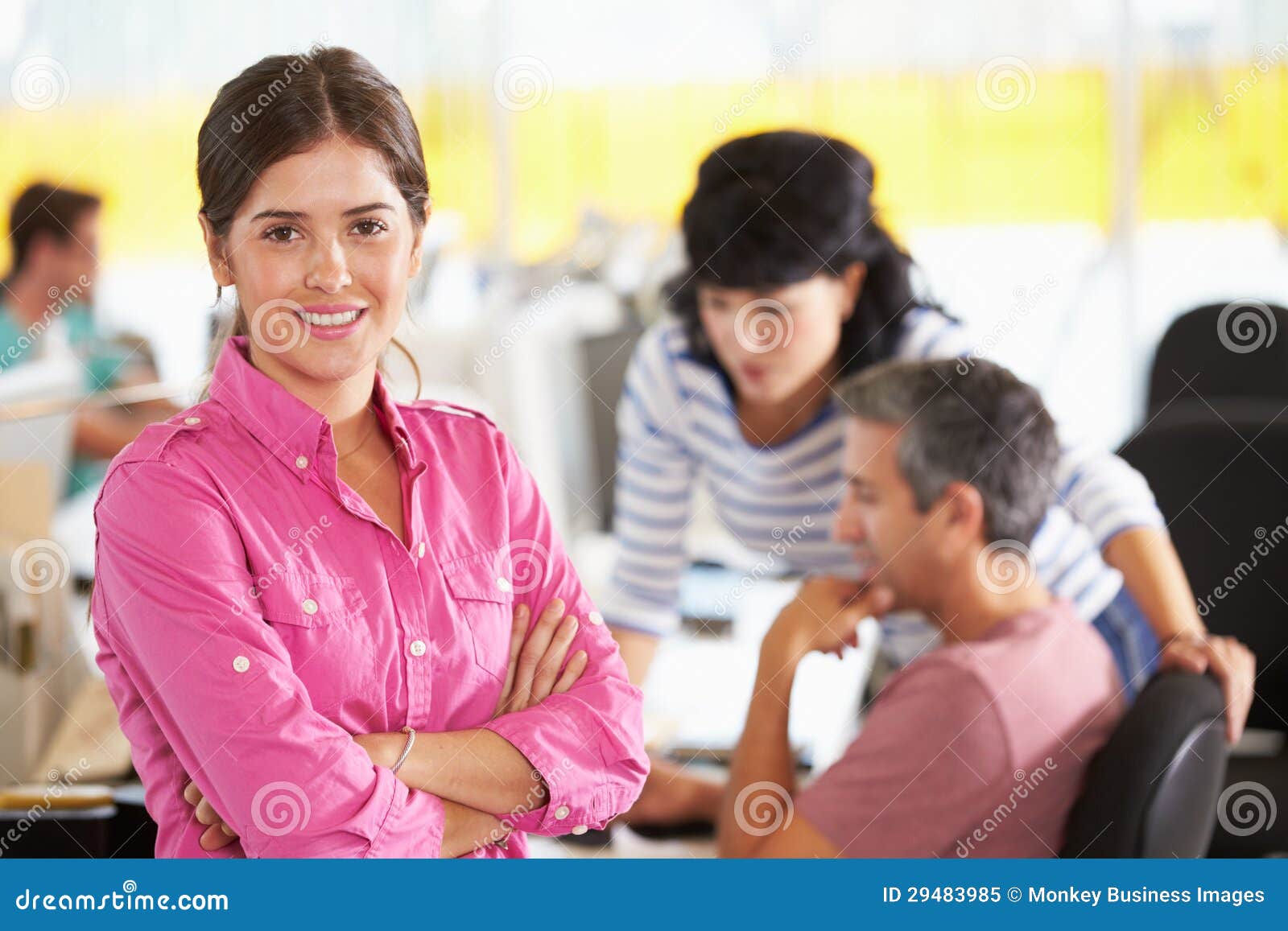 Portrait of Woman Standing in Busy Creative Office Stock Image - Image ...