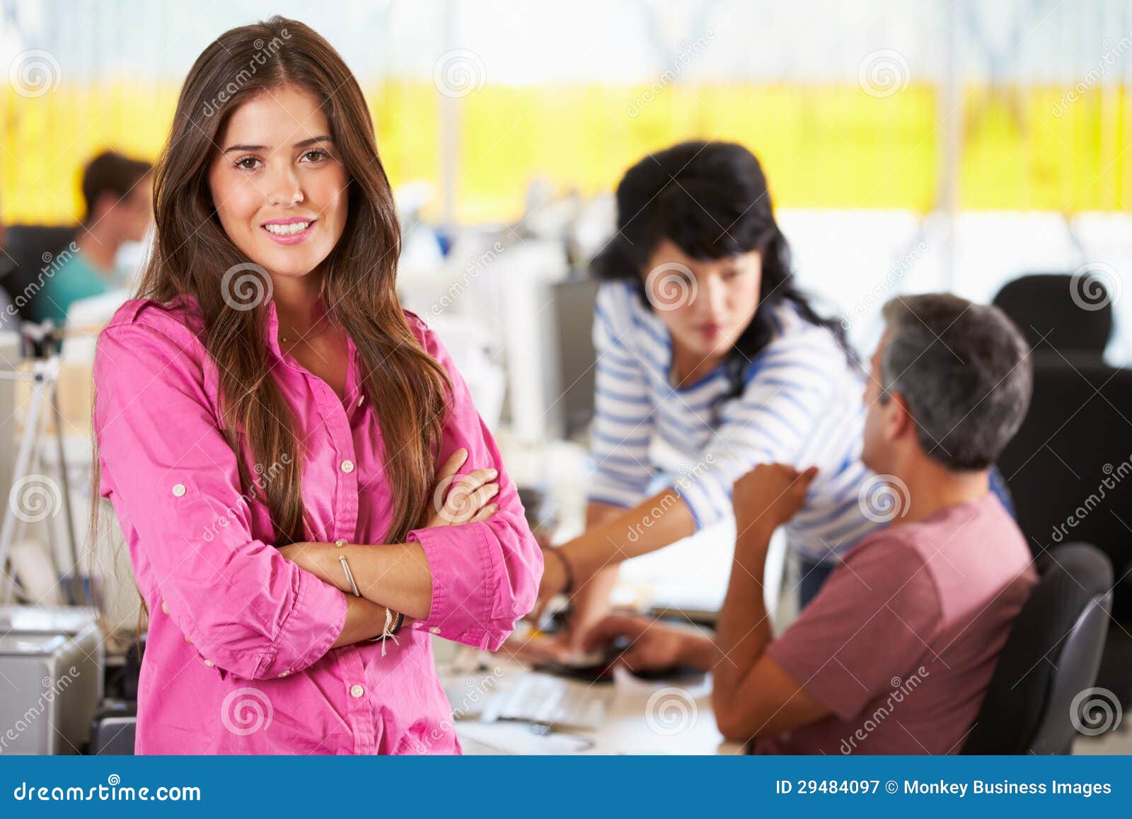Portrait of Woman Standing in Busy Creative Office Stock Image - Image ...