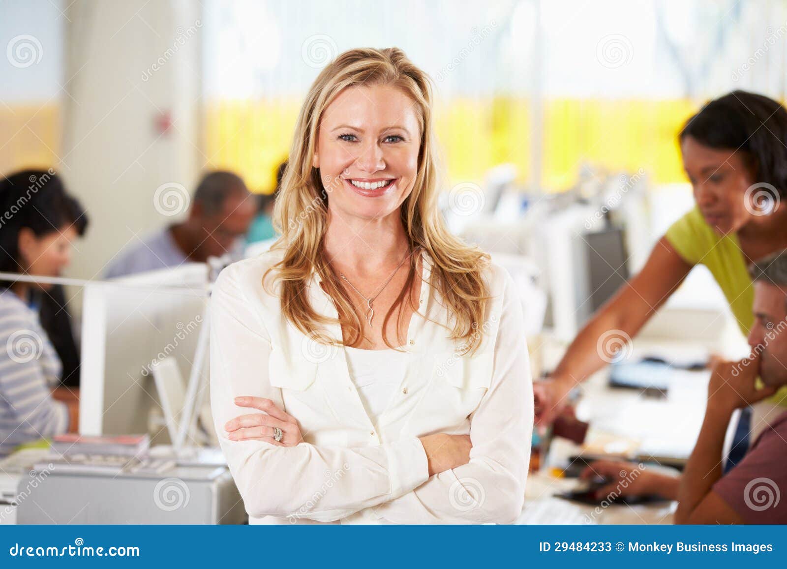 Portrait of Woman Standing in Busy Creative Office Stock Image - Image ...
