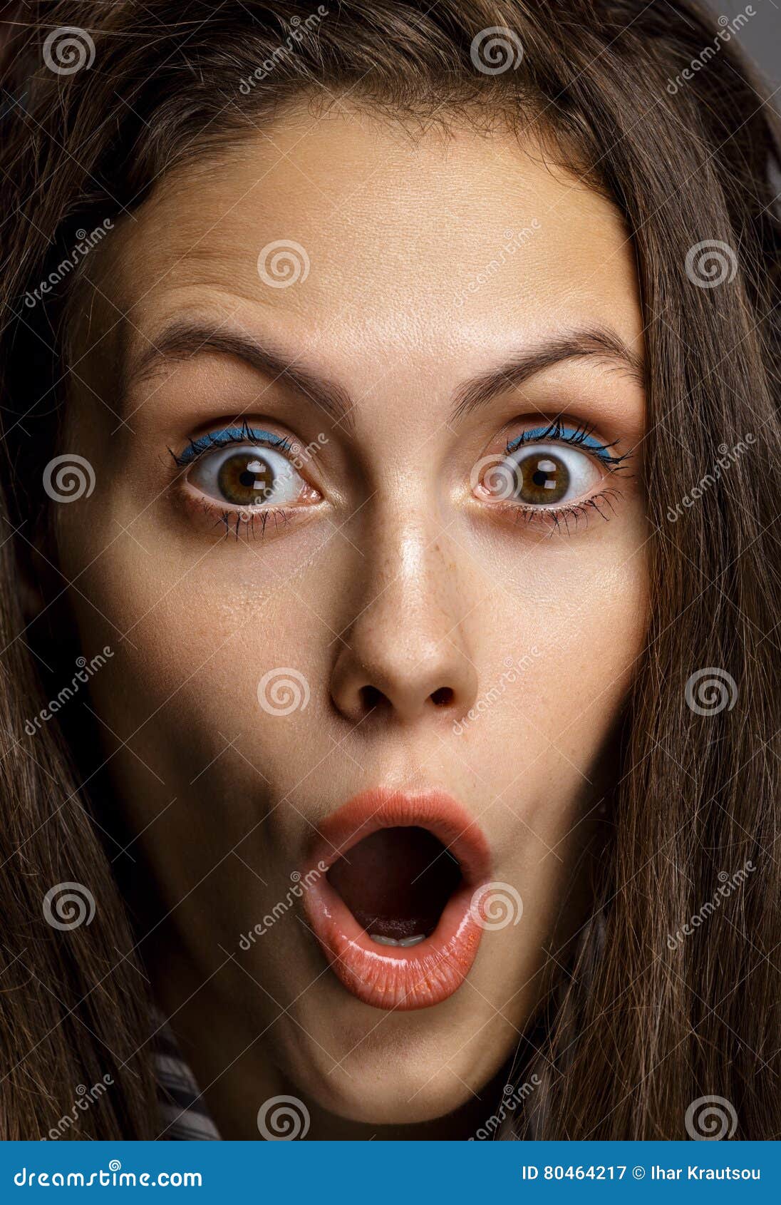 Portrait Woman Of Surprised Caucasian Isolated On Gray Background