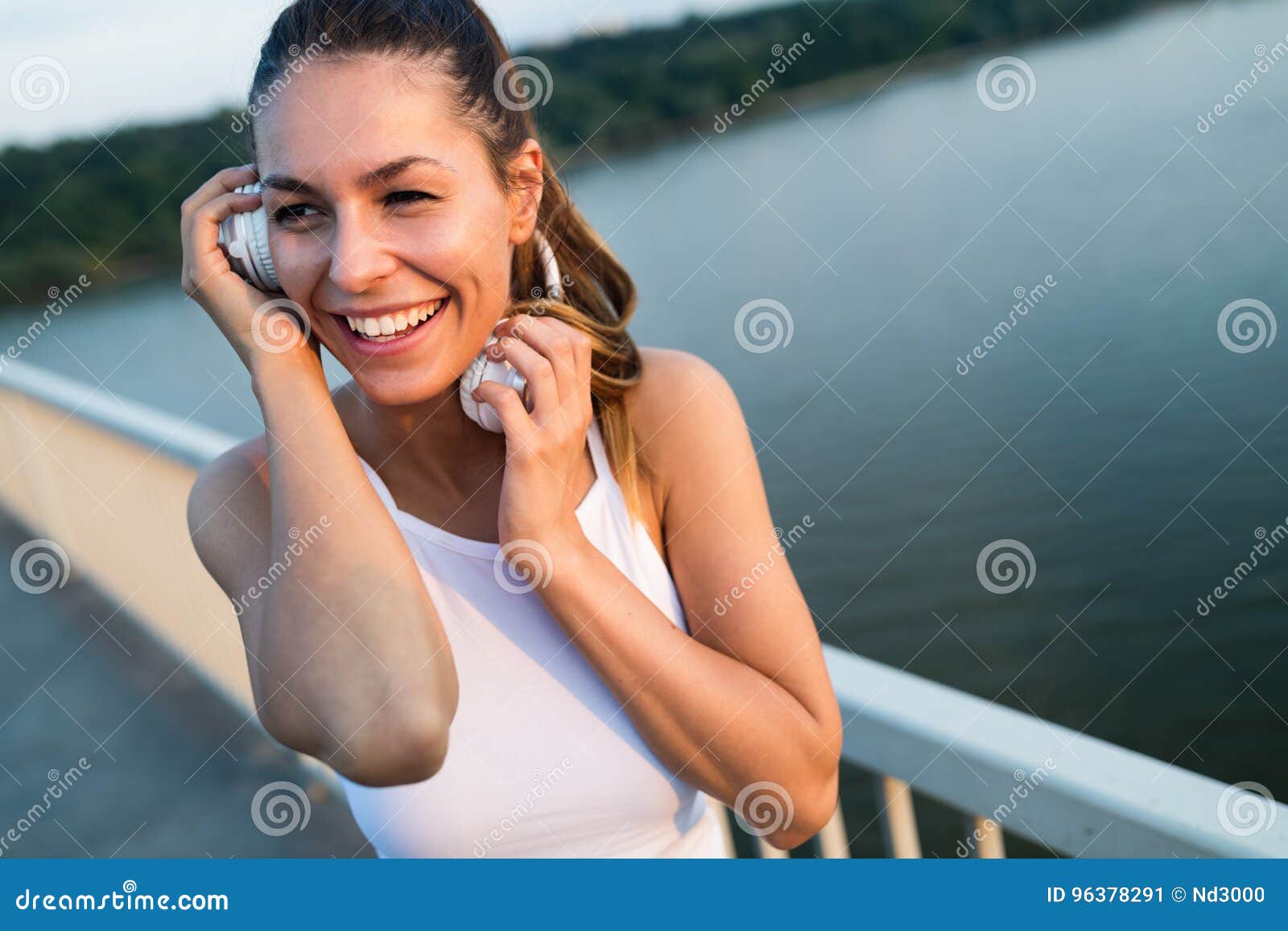 Portrait of Woman Taking Break from Jogging Stock Image - Image of ...