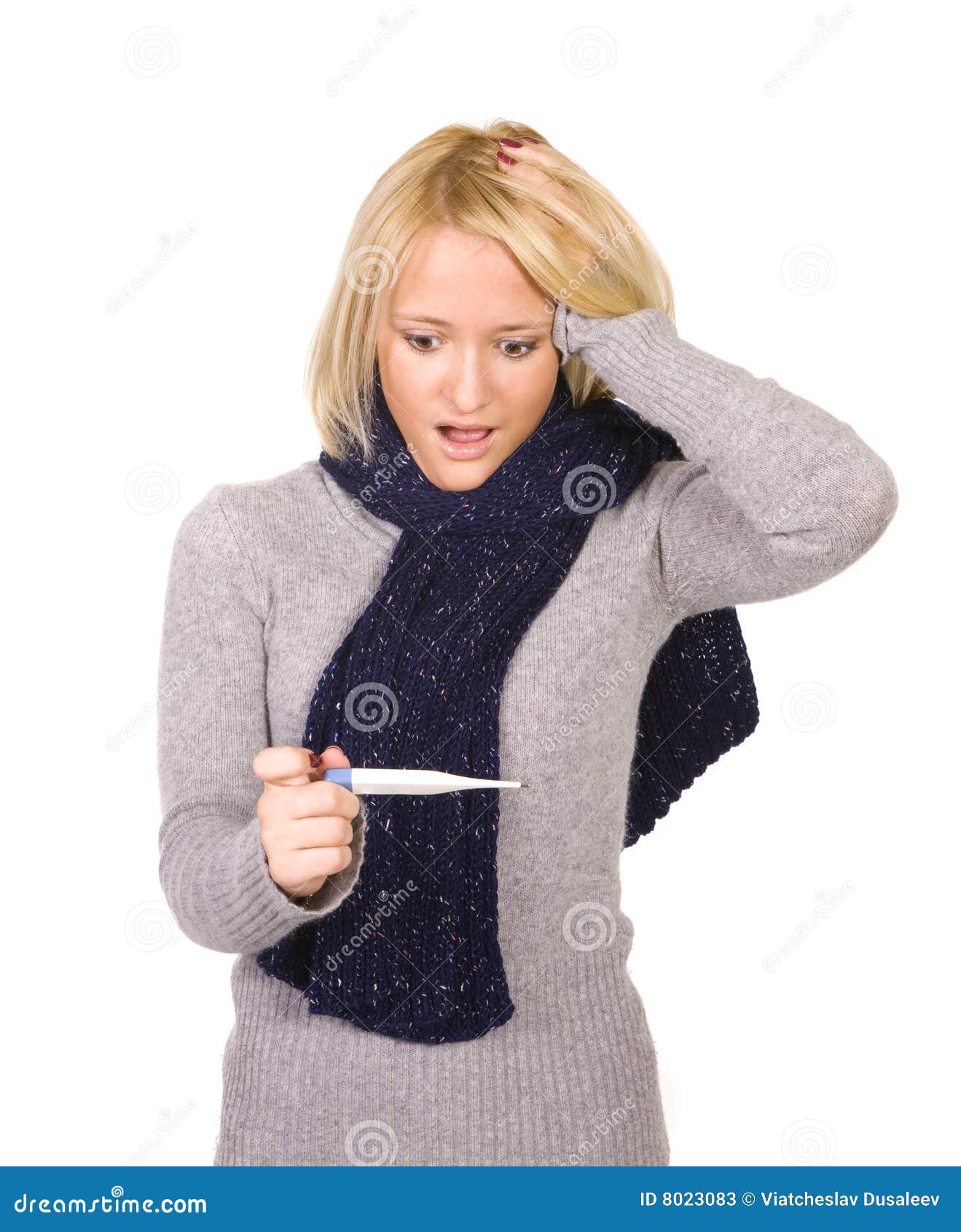 Portrait of Woman Taking Her Temperature. Stock Image - Image of ...
