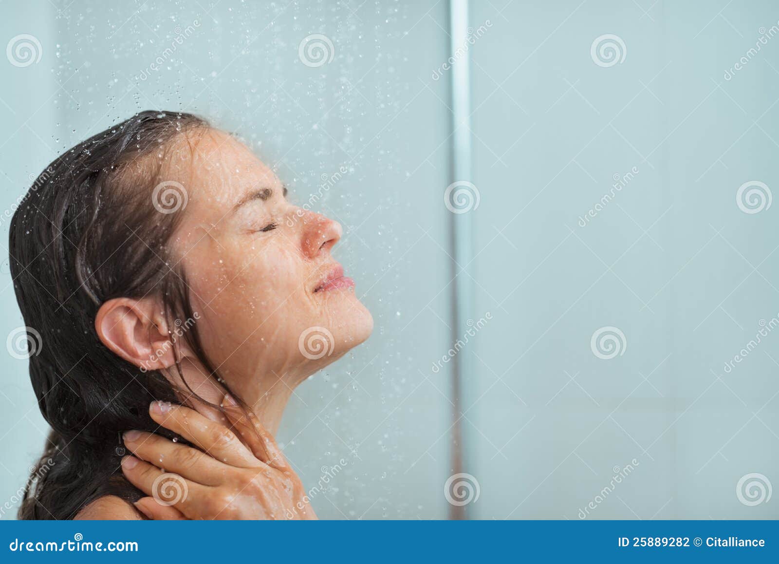 Portrait of Woman Taking Shower Stock Photo - Image of clean, drops ...