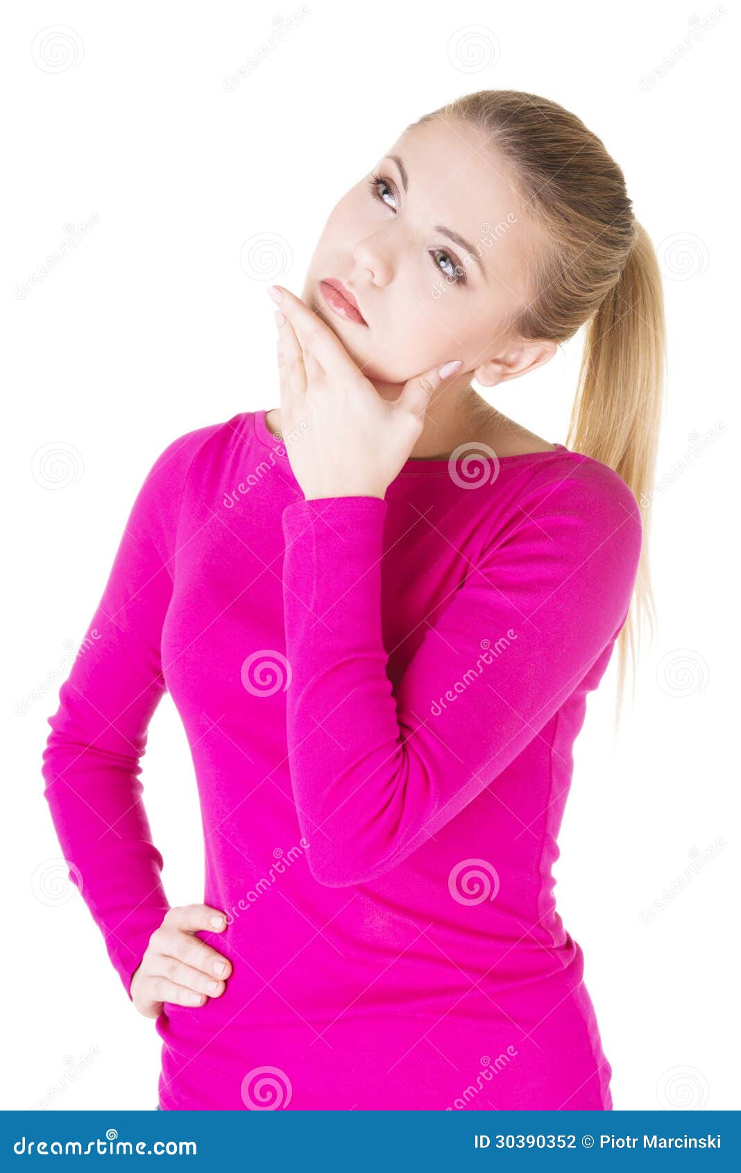 Portrait of a Woman Thinking and Looking Up Stock Photo - Image of ...