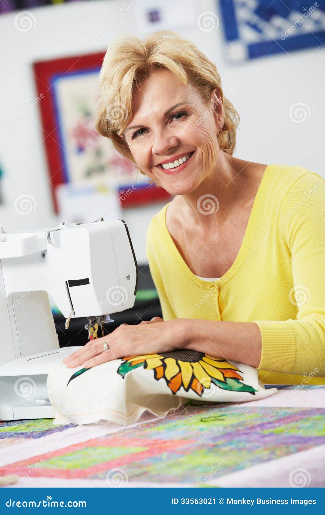 Portrait of Woman Using Electric Sewing Machine Stock Image - Image of ...