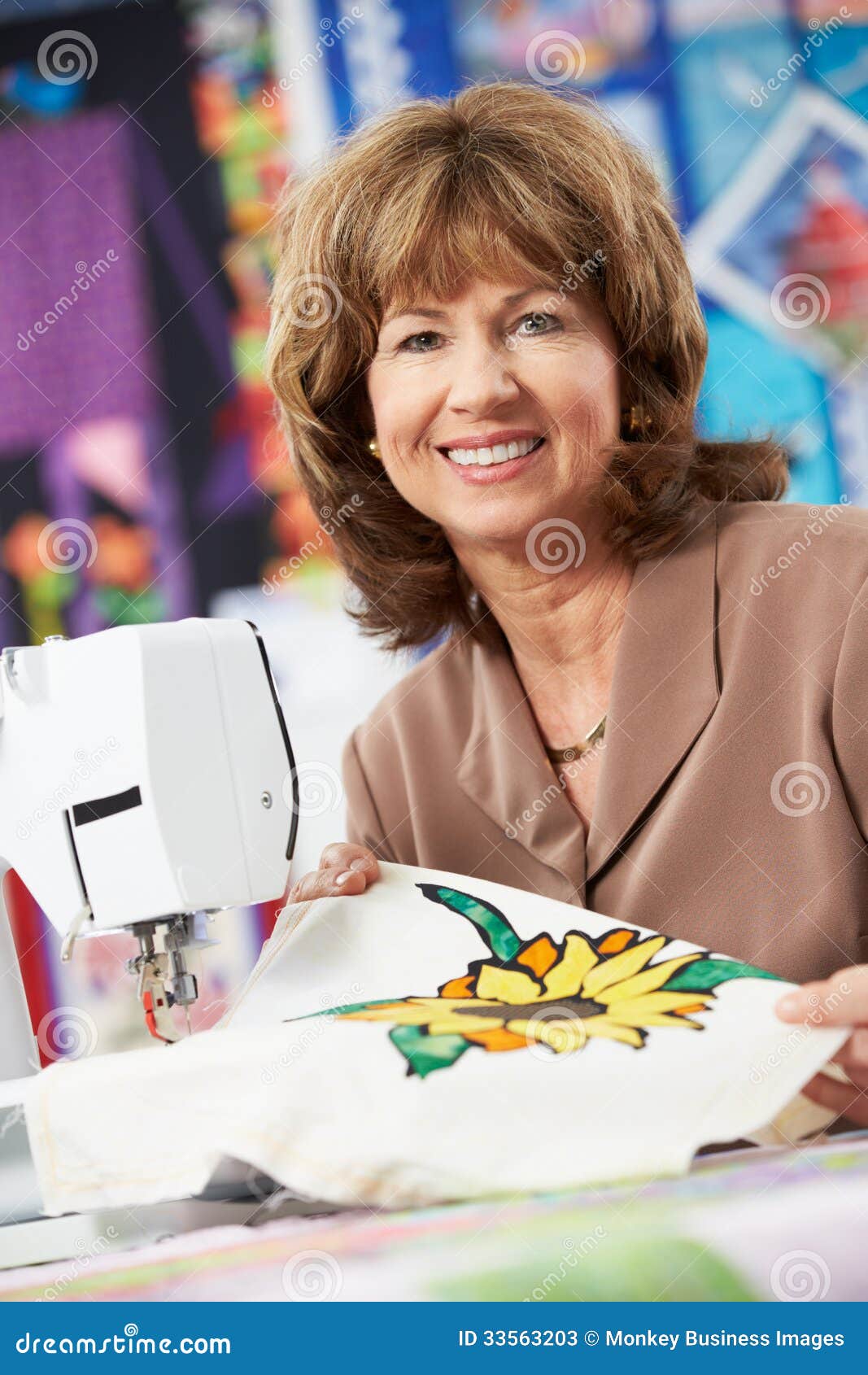 Portrait of Woman Using Electric Sewing Machine Stock Image - Image of ...