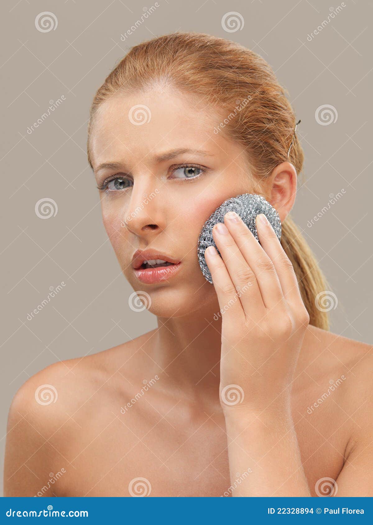 Portrait Woman Using Metal Dish Scrubber Face Stock Photo - Image of ...