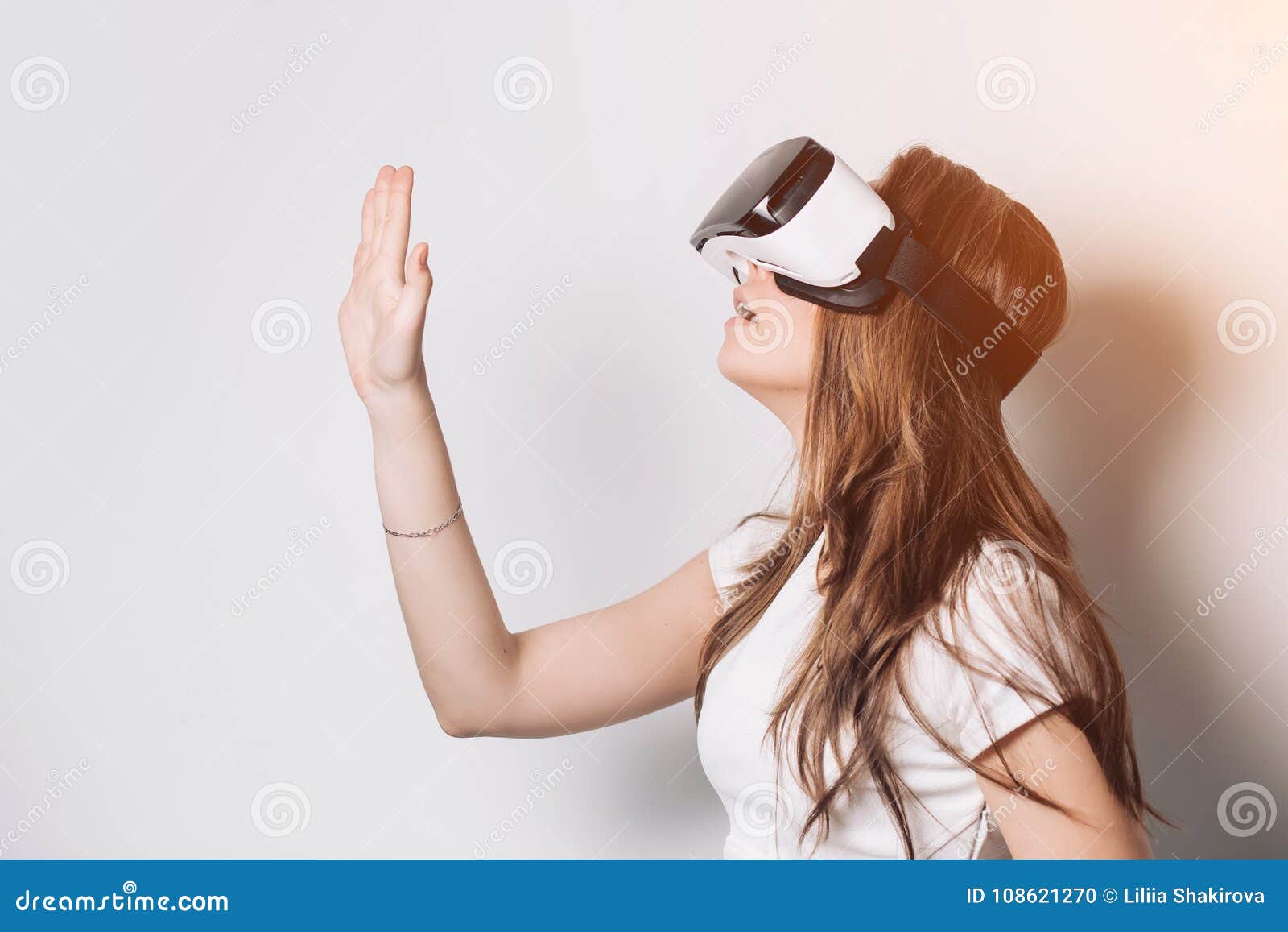 Portrait of Woman Wearing Virtual Reality Headset Stock Photo - Image ...