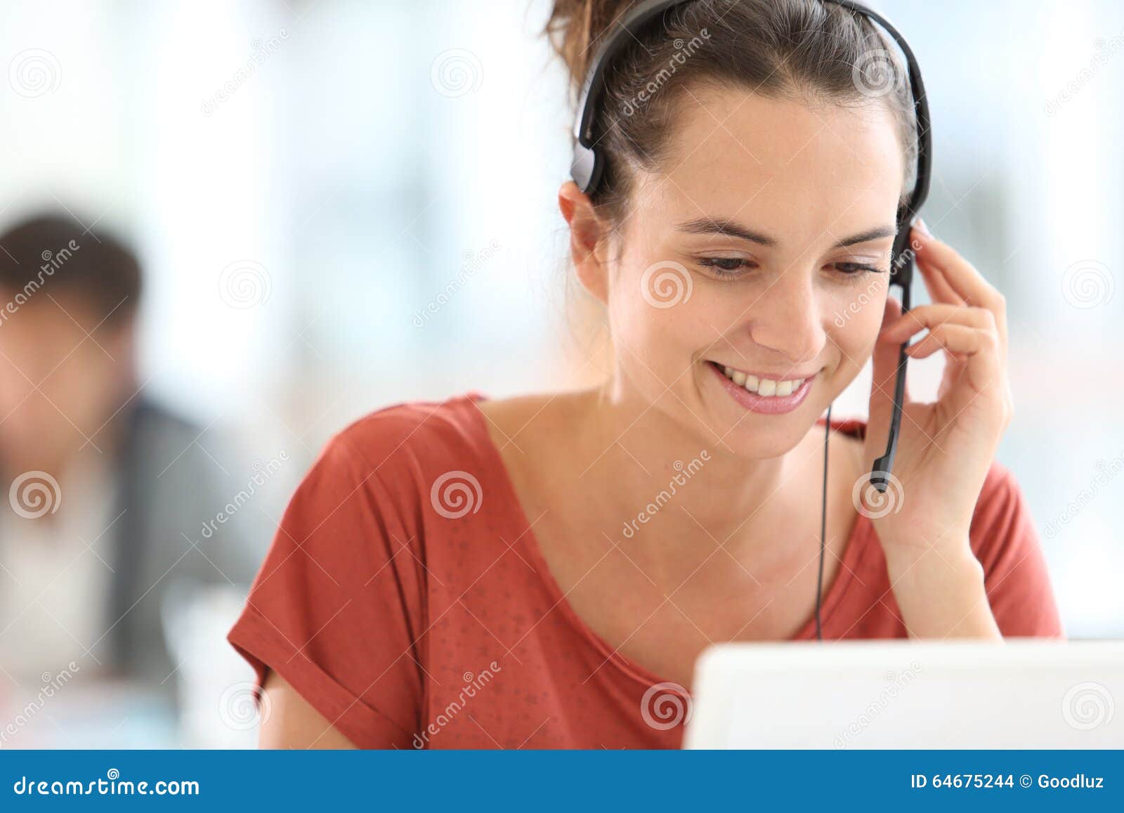Portrait of Woman Working As Customer Service Assistant Stock Photo ...