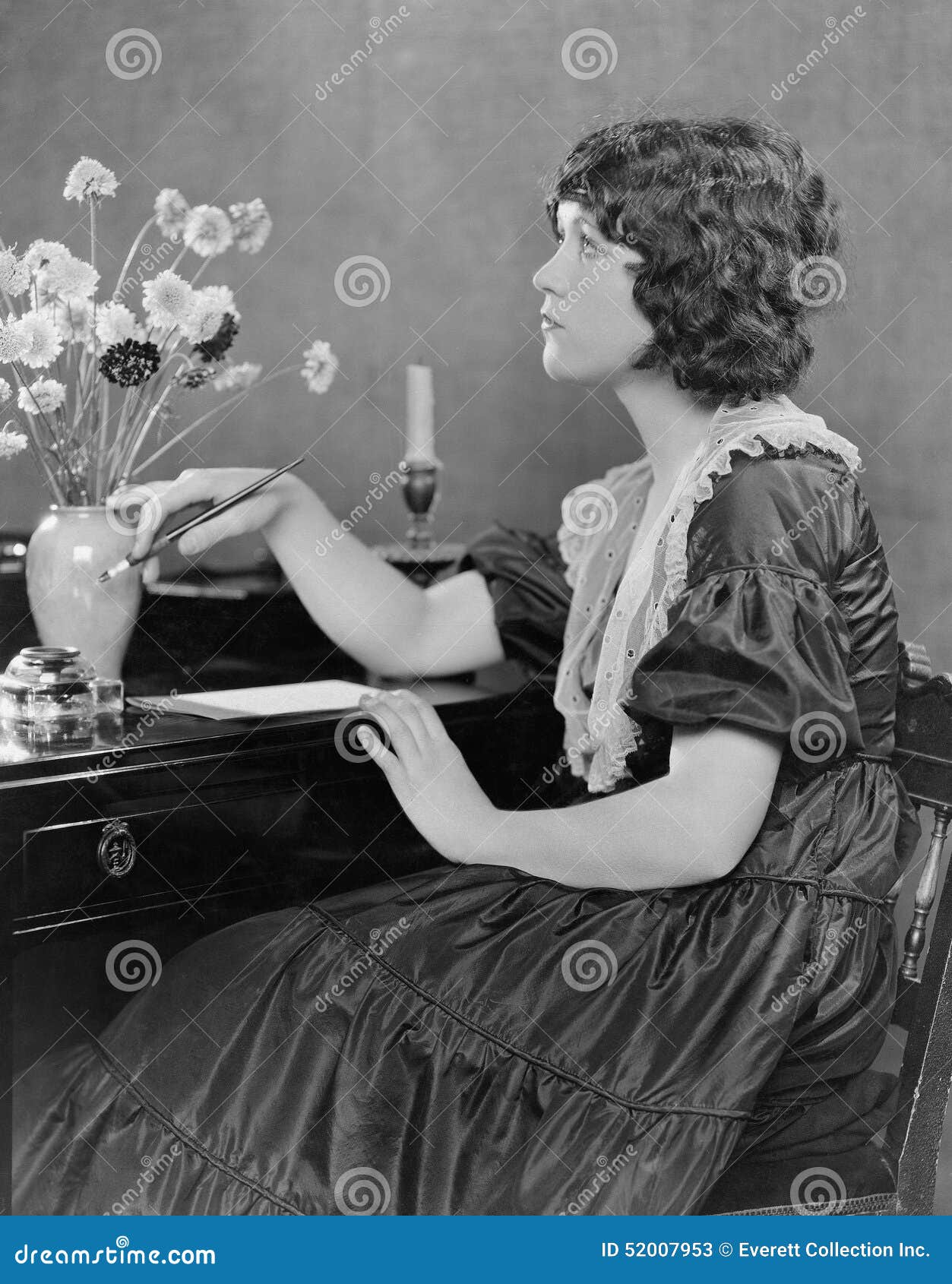 Portrait of Woman Writing at Desk Stock Image - Image of black, females ...