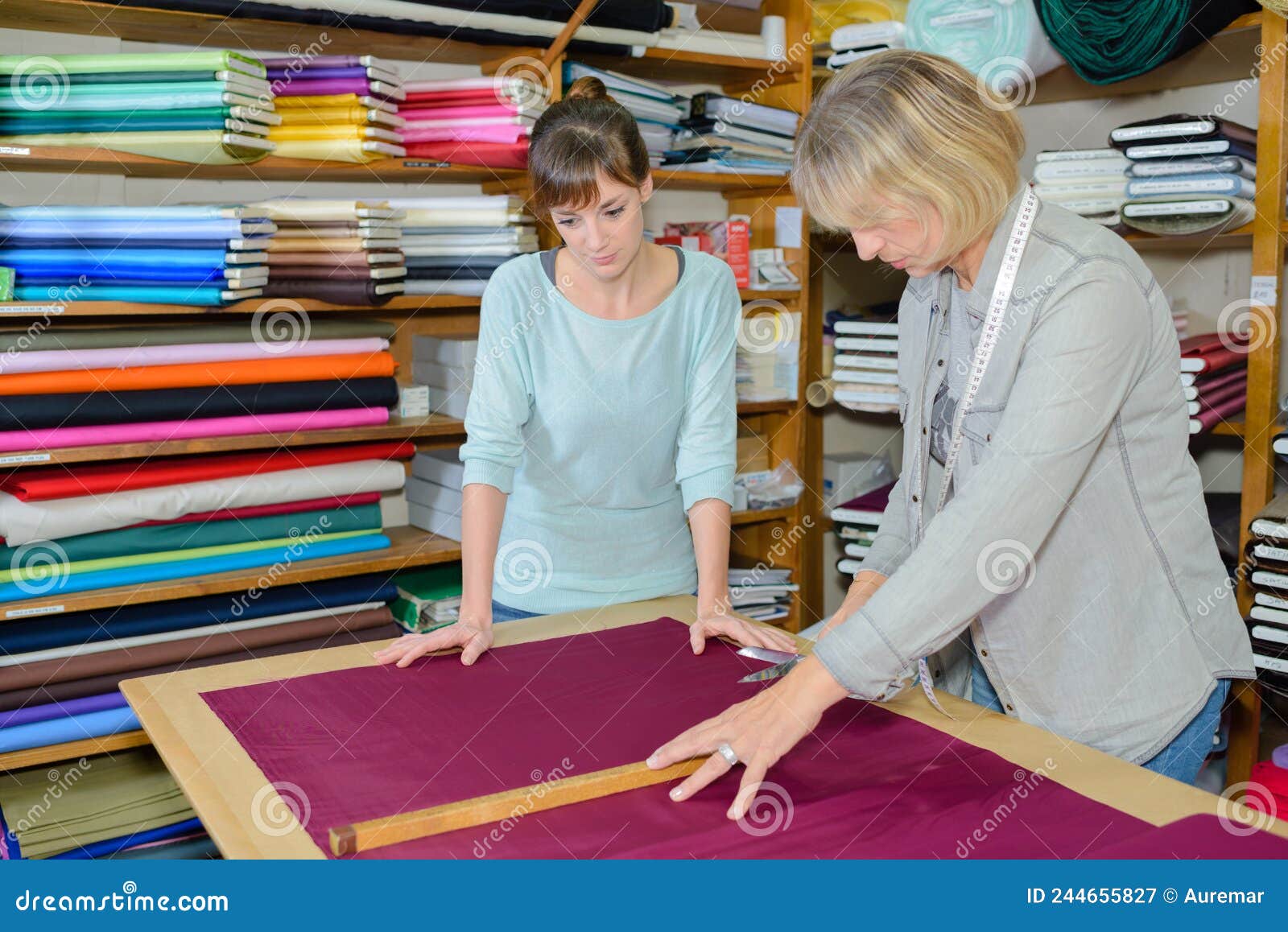 Portrait Women Measuring Fabric Stock Image - Image of choice ...