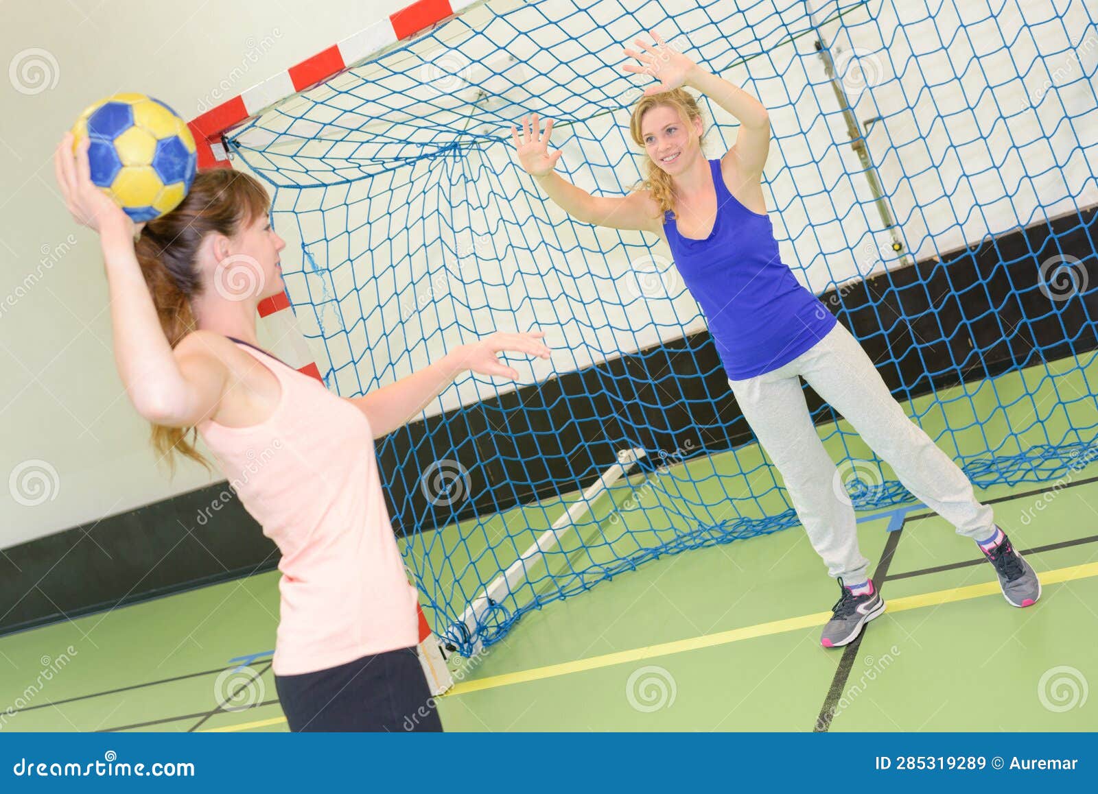 Portrait Women Playing Handball Stock Image - Image of field, ball ...