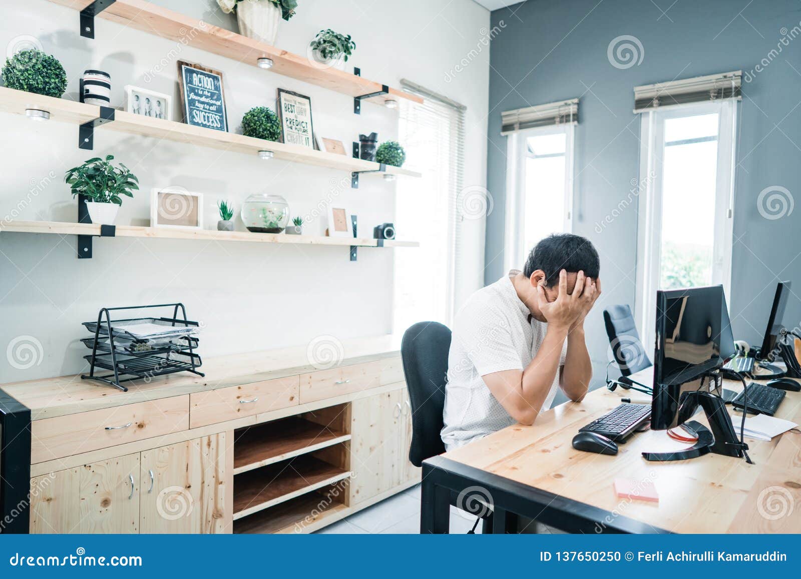 Portrait of Worker Alone on the Office with Serious Problem Stock Photo ...