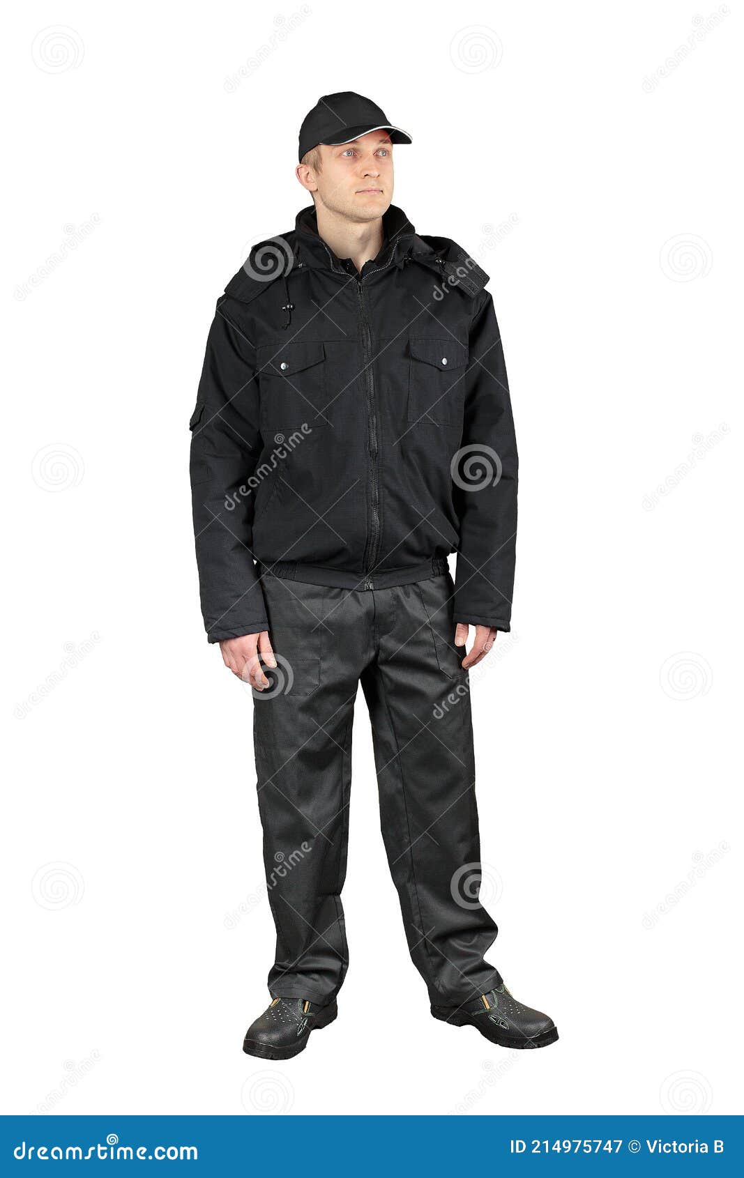 Portrait of a Worker in Black Uniform Isolated on White Background ...