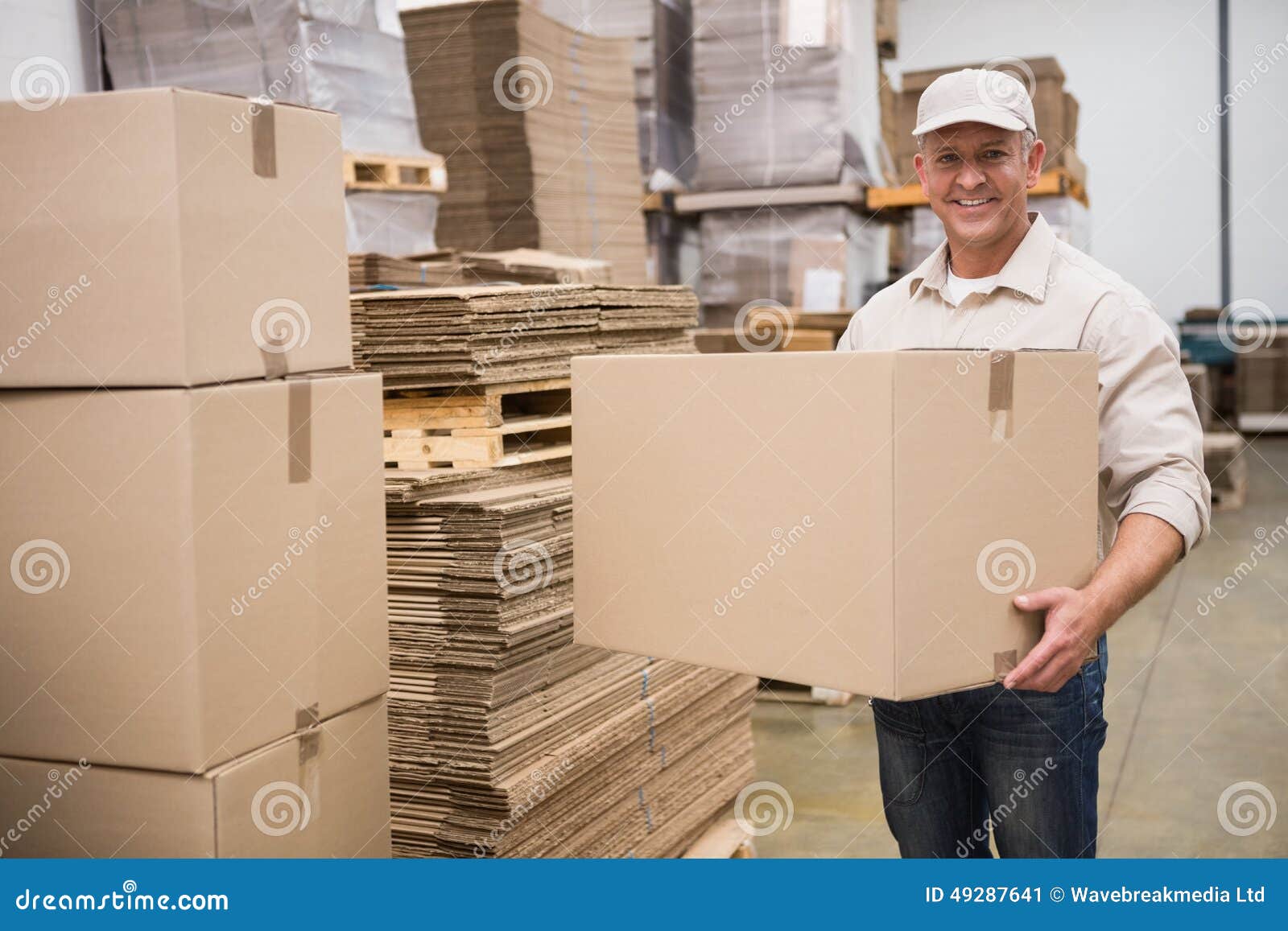Portrait of Worker Carrying Box Stock Image - Image of carrying ...