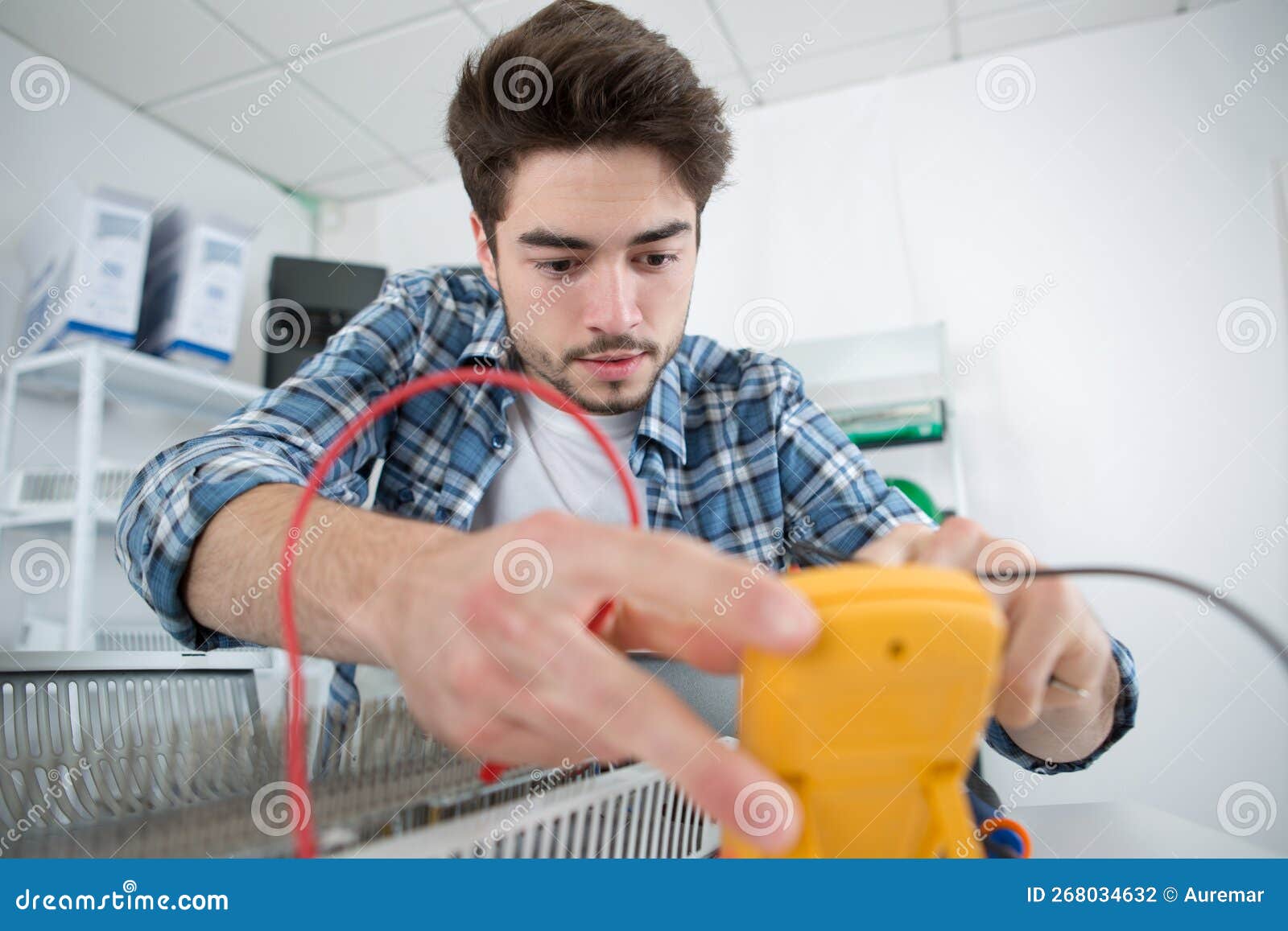 Portrait Worker Checking Voltage Stock Photo - Image of voltage ...