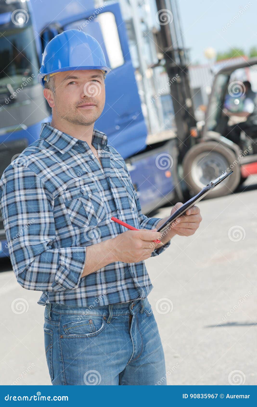 Portrait Worker with Clipboard Stock Image - Image of checked, import ...