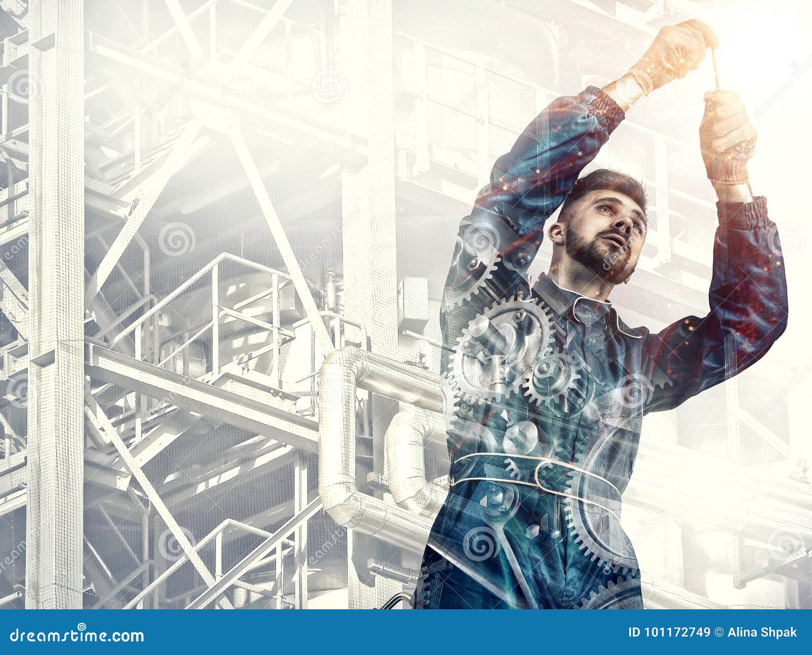 Portrait of a Worker on Factory Background Stock Image - Image of ...