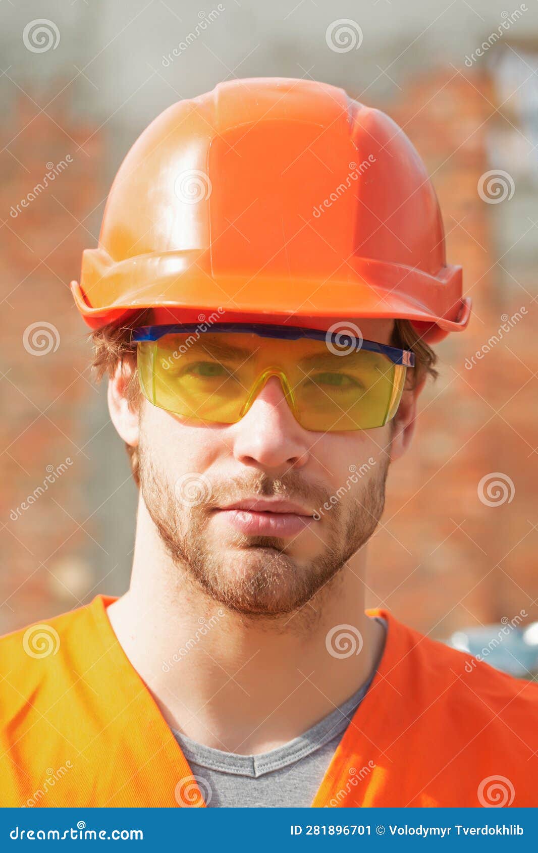 Portrait of Worker Man at Construction Site. Construction Builder ...