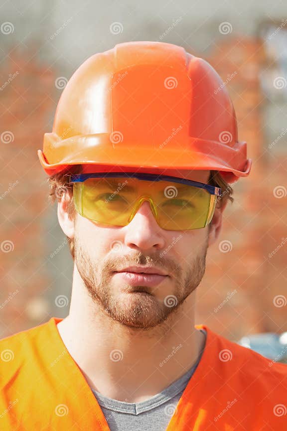 Portrait of Worker Man at Construction Site. Construction Builder ...