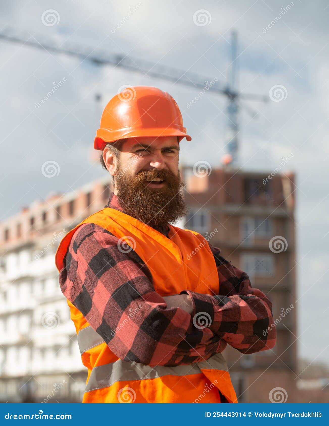 Portrait of Worker Man at Construction Site. Industrial Theme. Stock ...