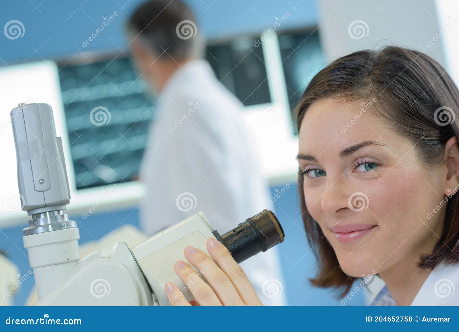 Portrait Worker and Microscope Stock Photo - Image of laboratory ...
