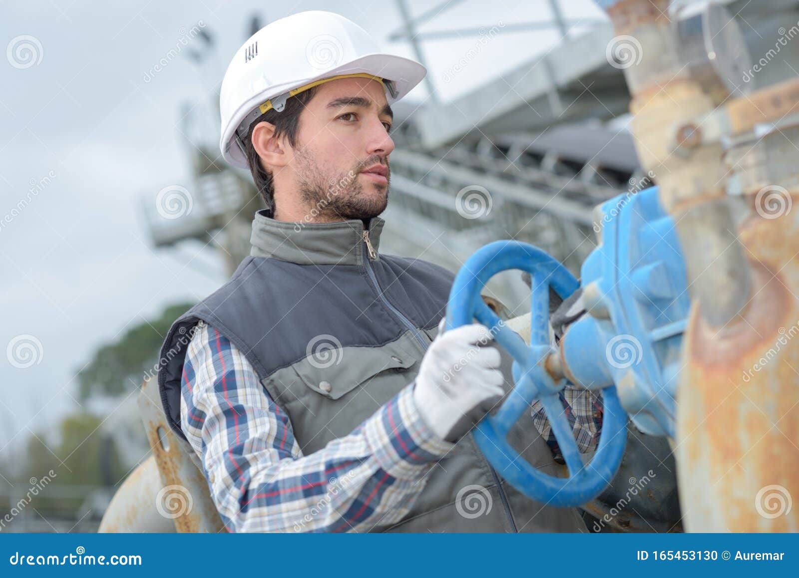Portrait Worker Opening Industrial Valve Stock Photo - Image of ...