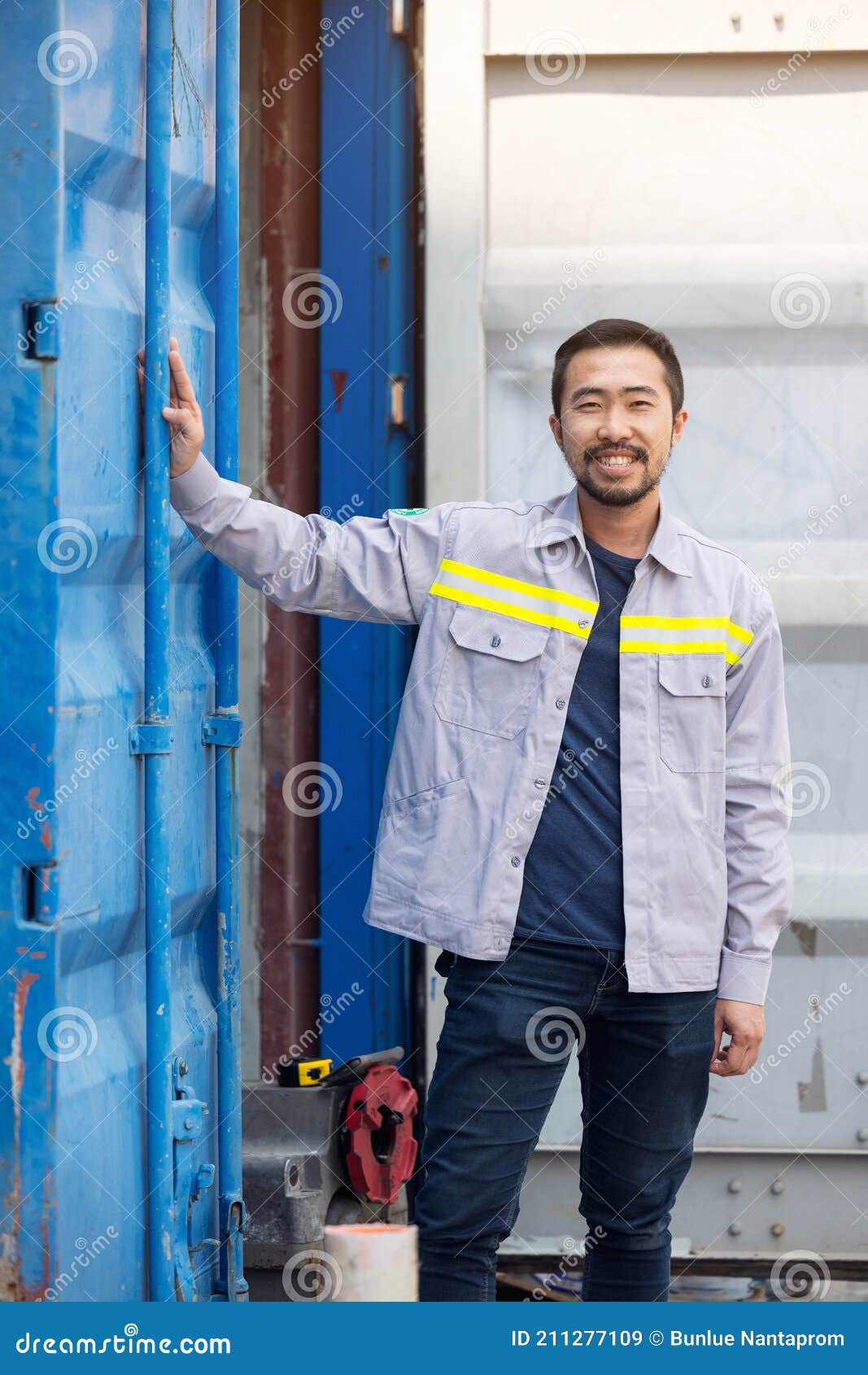 Portrait of Worker or Technician Smile and Stand Container Stock Image ...