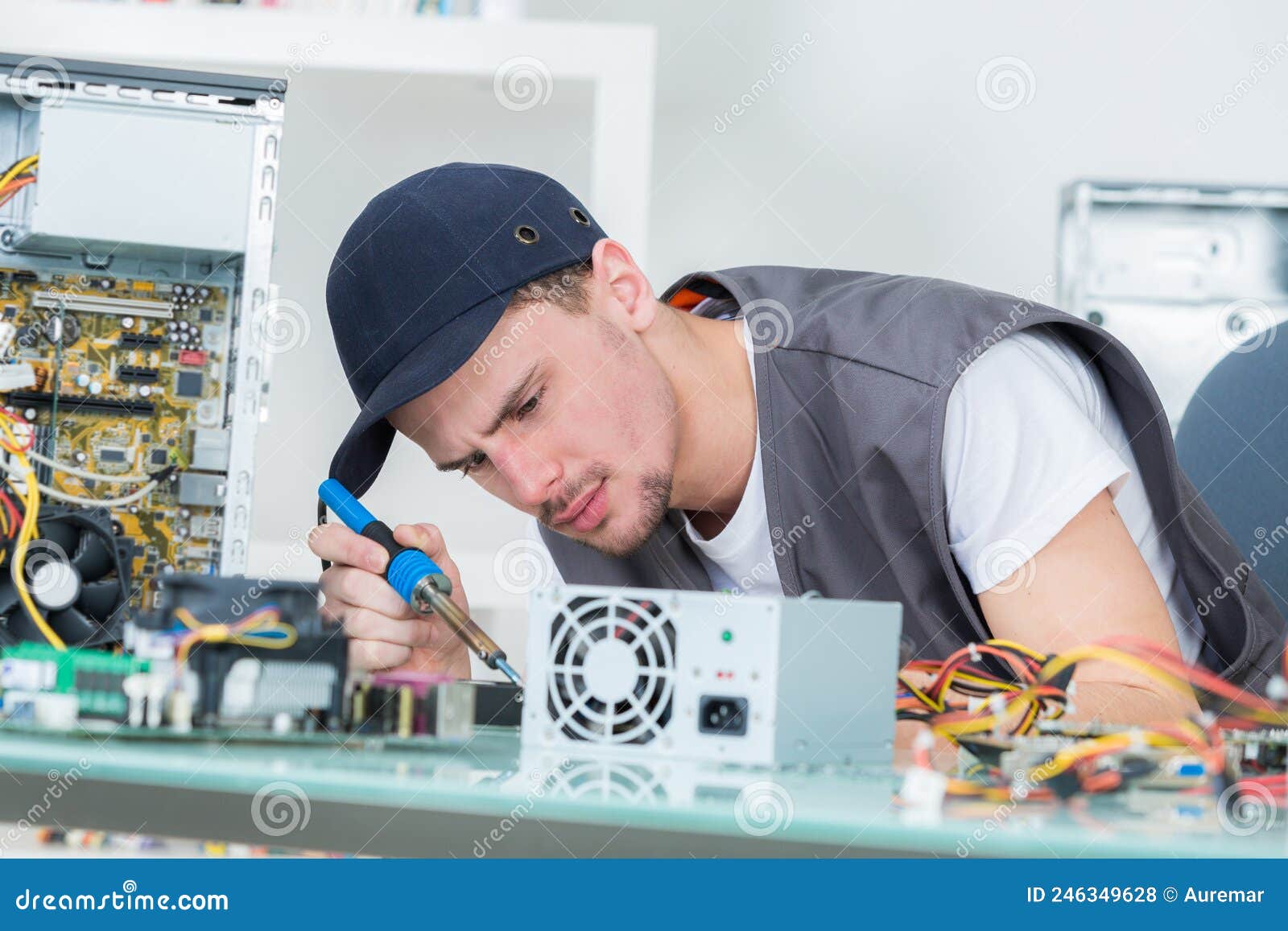 Portrait Worker Using Soldering Iron Stock Photo - Image of assemble ...