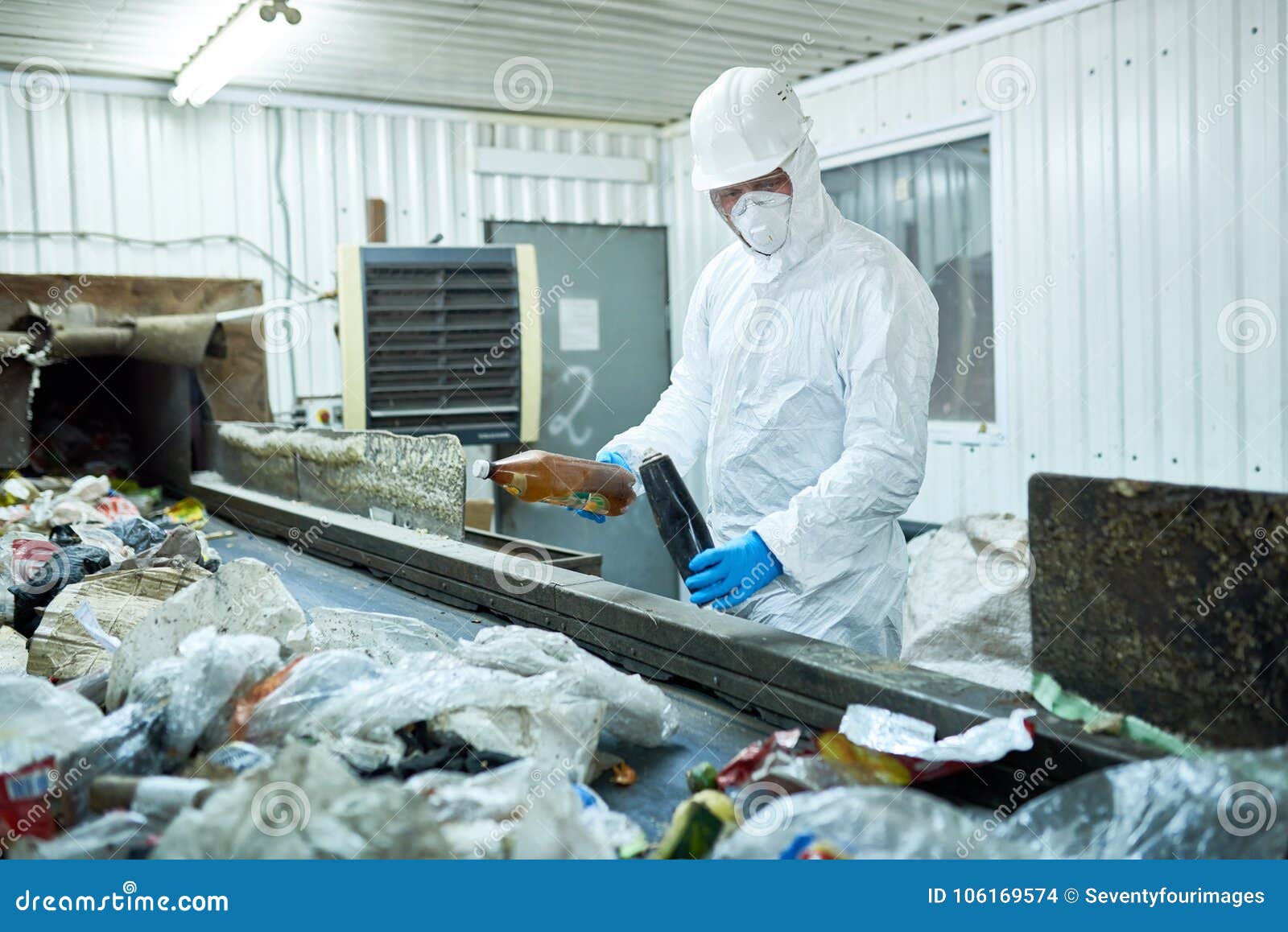 Worker Sorting Trash on Waste Processing Plan Stock Photo - Image of ...