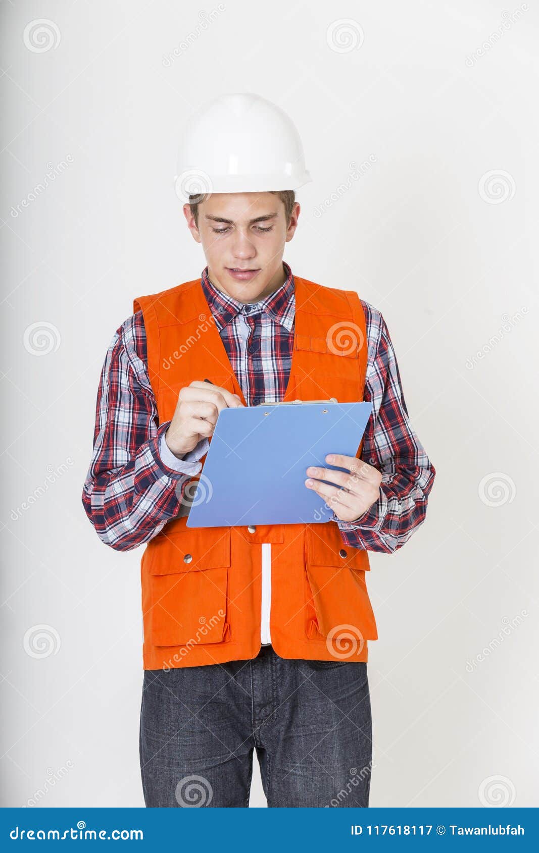 Portrait of Worker Working with Checklist. Stock Image - Image of ...