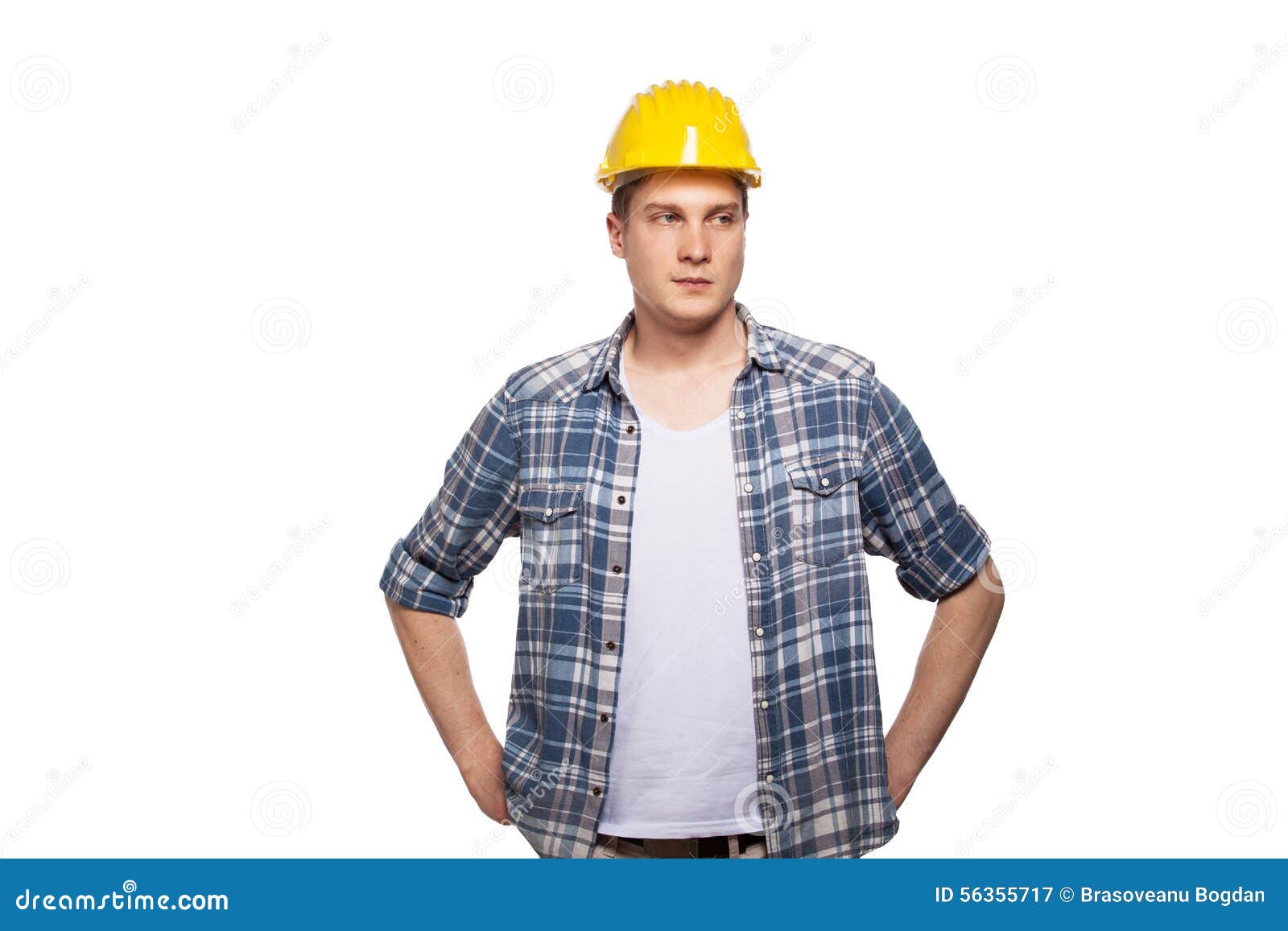 Portrait of a Worker with Yellow Helmet on Head Stock Image - Image of ...