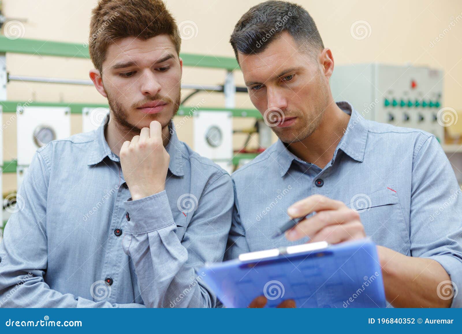Portrait Workers Checking Clipboard Stock Photo - Image of business ...