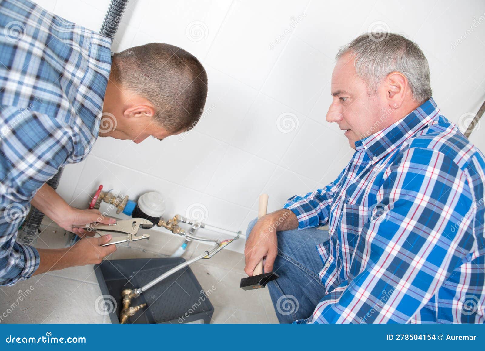 Portrait Workers Fitting Gauge Stock Photo - Image of steam, work ...